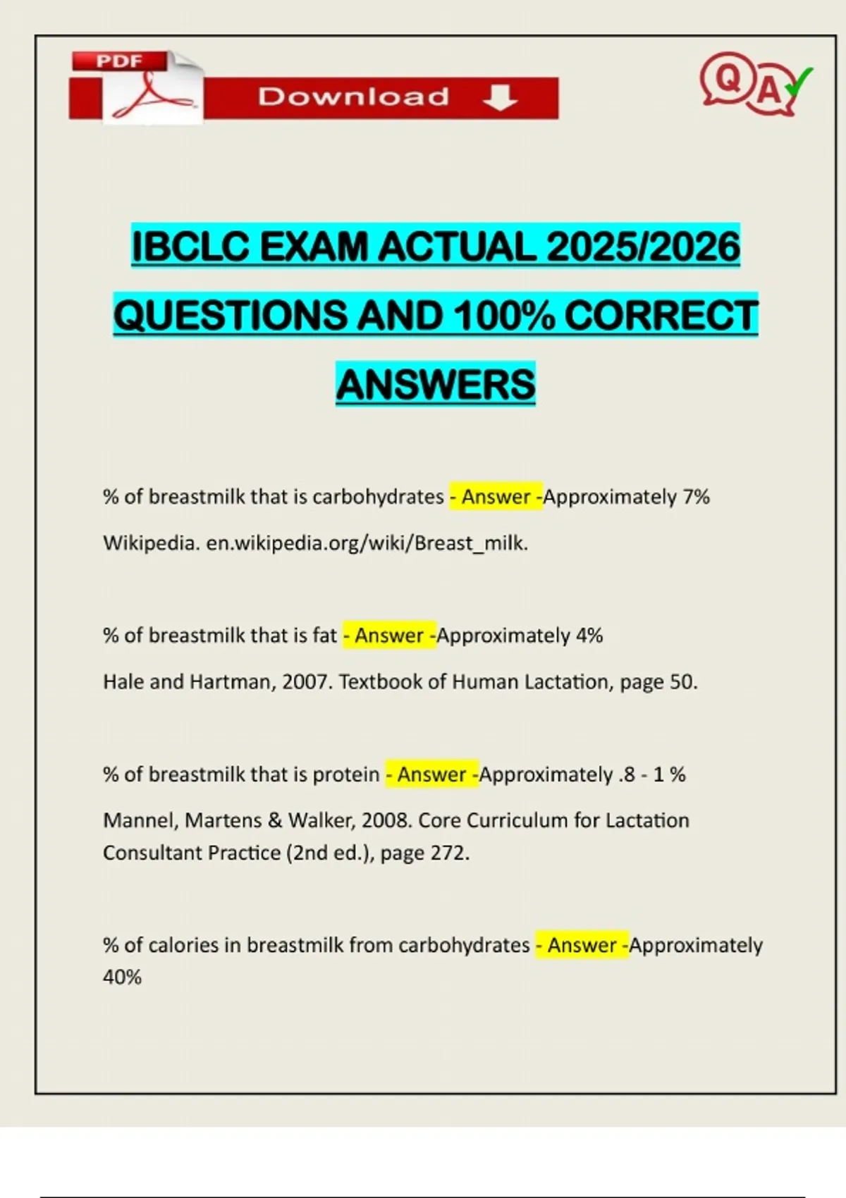 IBCLC EXAM ACTUAL 2025/2026 QUESTIONS AND 100% CORRECT ANSWERS - IBCLC ...