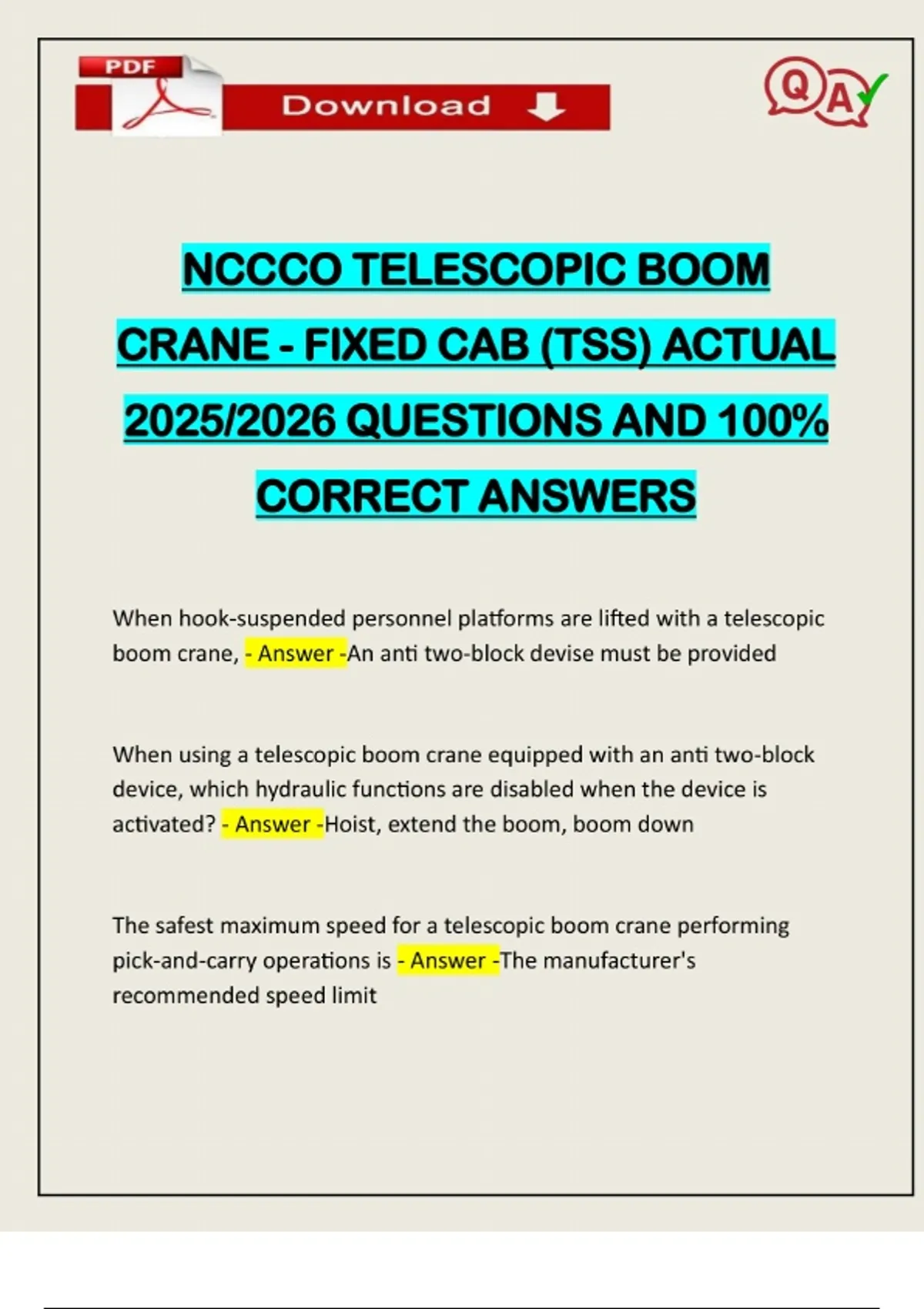 NCCCO TELESCOPIC BOOM CRANE - FIXED CAB (TSS) ACTUAL 2025/2026 ...