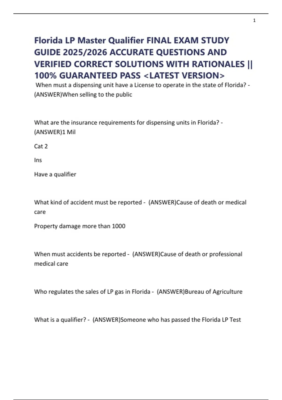 Florida LP Master Qualifier FINAL EXAM STUDY GUIDE 2025/2026 ACCURATE ...