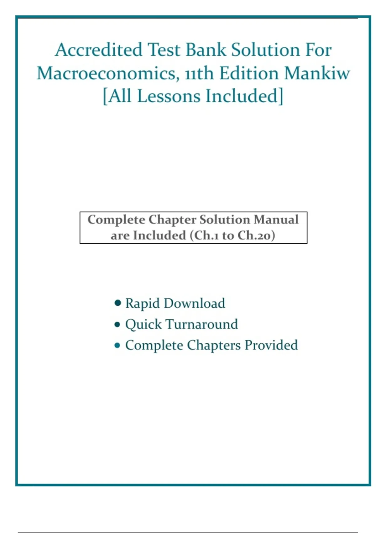 Macroeconomics, 11th Edition – N. Gregory Mankiw – Accredited Test Bank ...