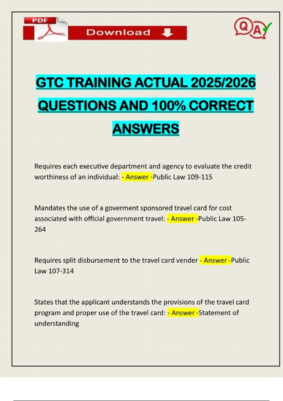 GTC TRAINING ACTUAL 2025/2026 QUESTIONS AND 100% CORRECT ANSWERS - GTC ...