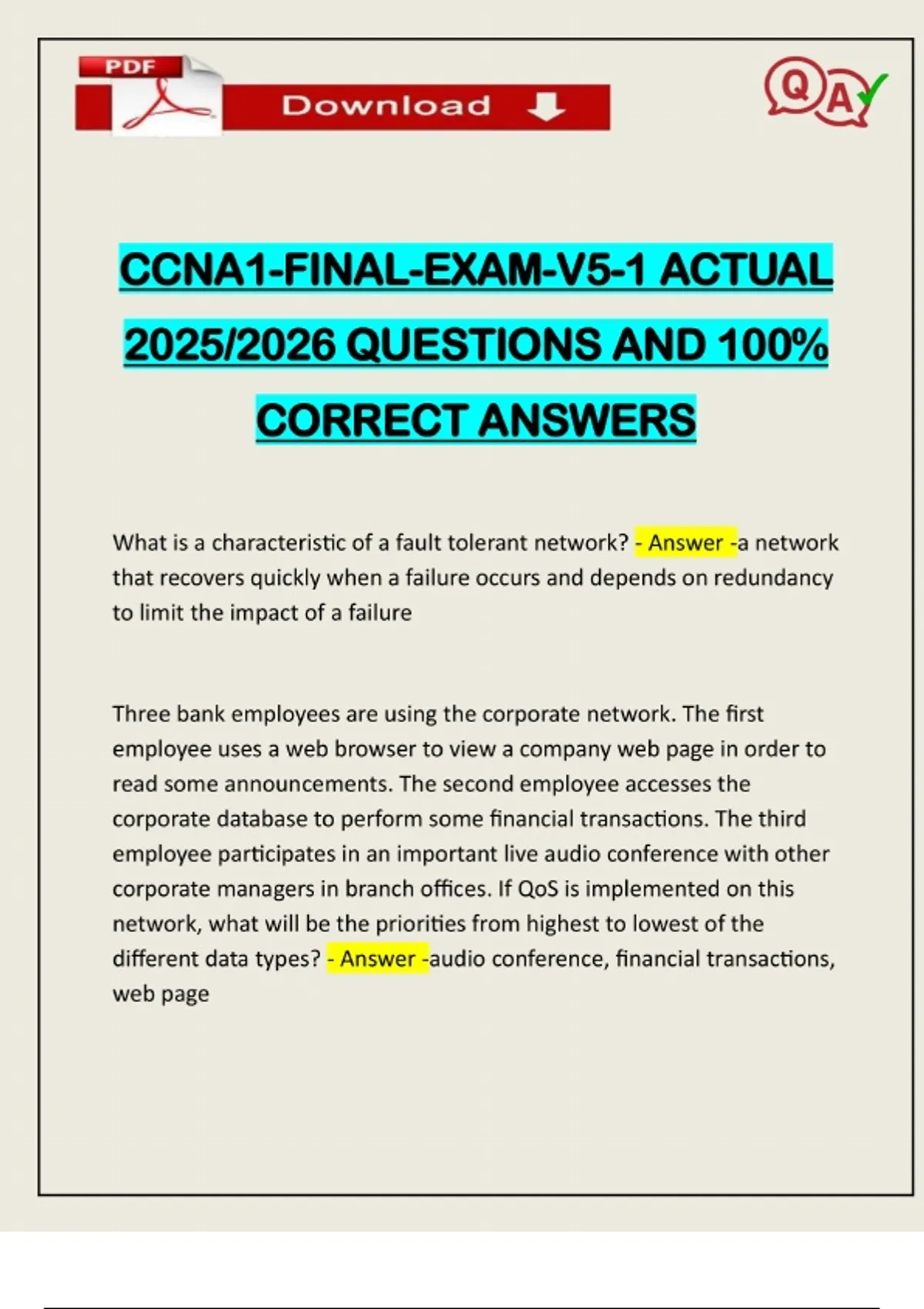 CCNA1-FINAL-EXAM-V5-1 ACTUAL 2025/2026 QUESTIONS AND 100% CORRECT ...