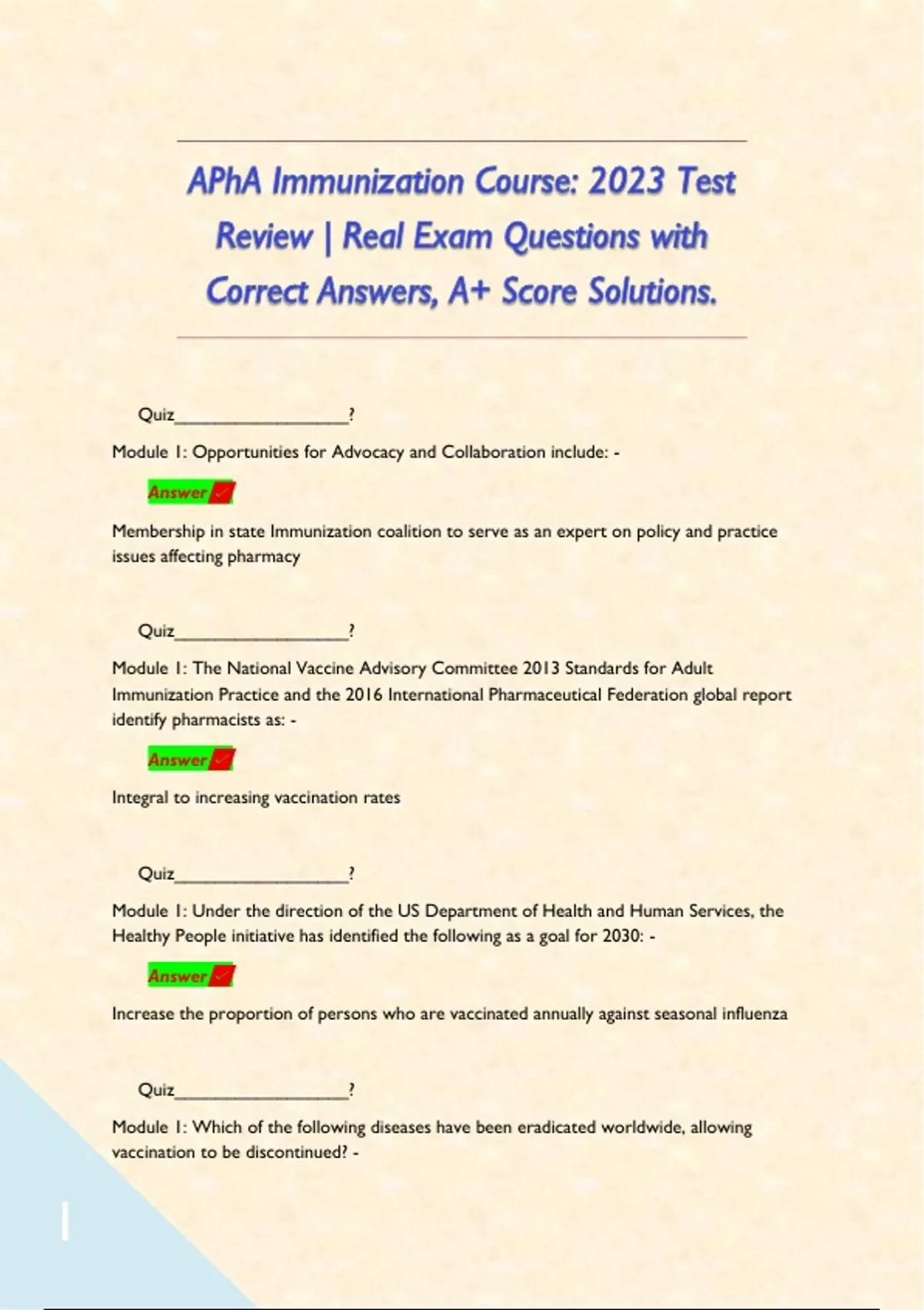 APhA Immunization Course: 2023 Test Review | Real Exam Questions with ...