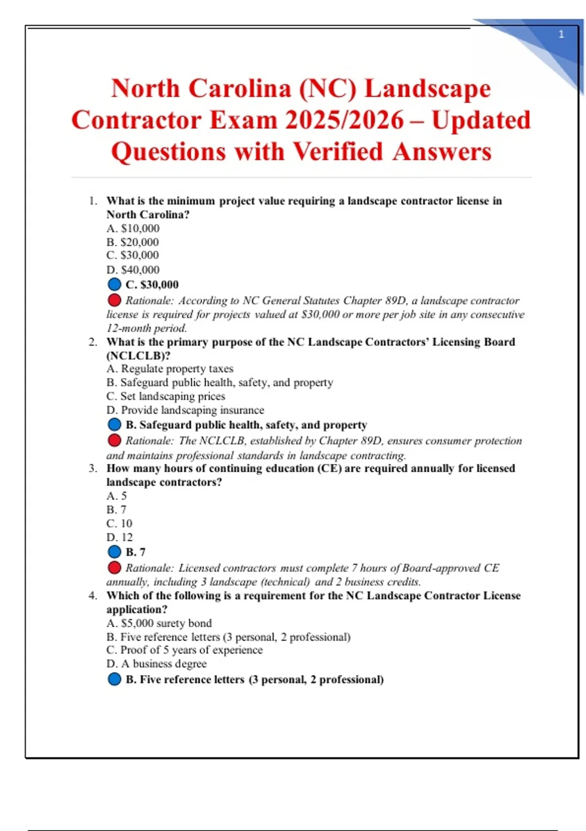 North Carolina (NC) Landscape Contractor Exam 2025/2026 – Updated ...