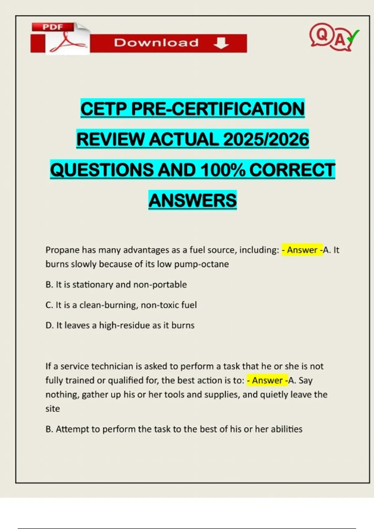CETP PRE-CERTIFICATION REVIEW ACTUAL 2025/2026 QUESTIONS AND 100% ...
