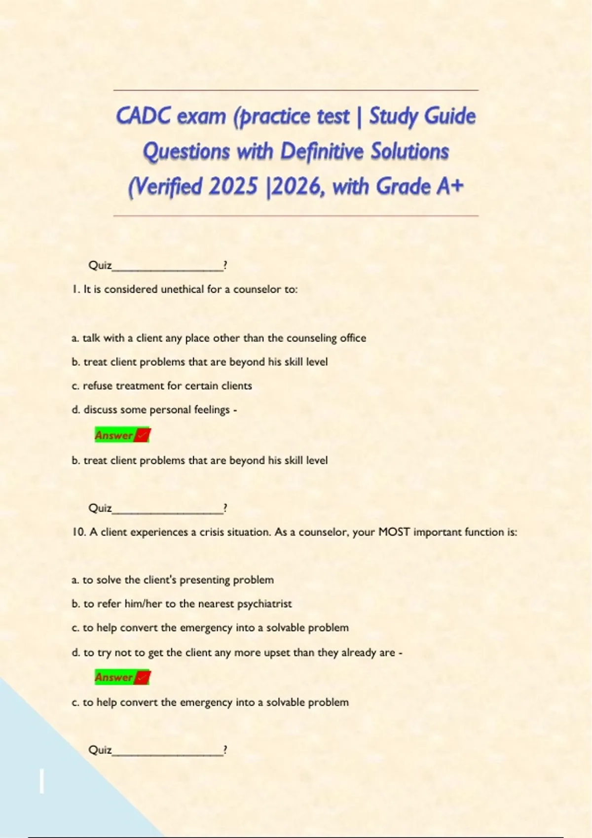 CADC exam (practice test | Study Guide Questions with Definitive ...
