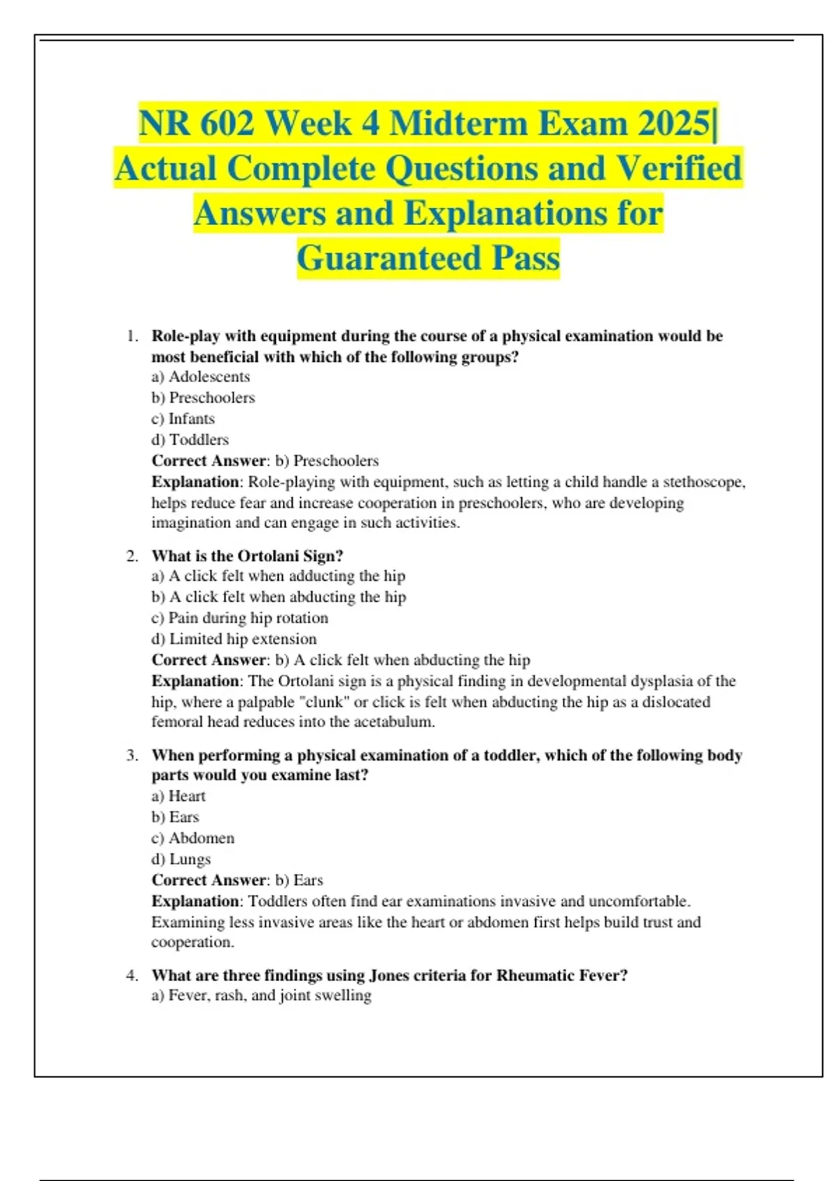 NR 602 Week 4 Midterm Exam 2025| Actual Complete Questions and Verified ...