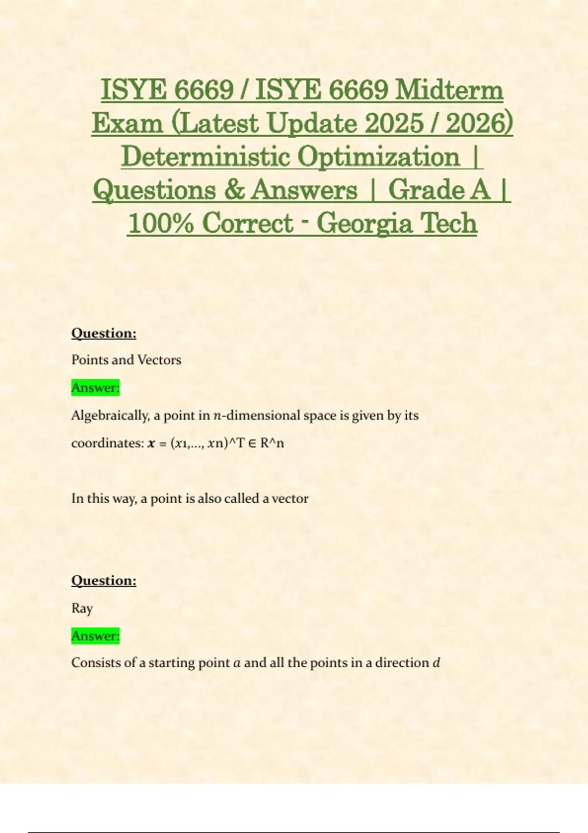 ISYE 6669 / ISYE6669 Midterm Exam (Latest Update 2025 / 2026 ...