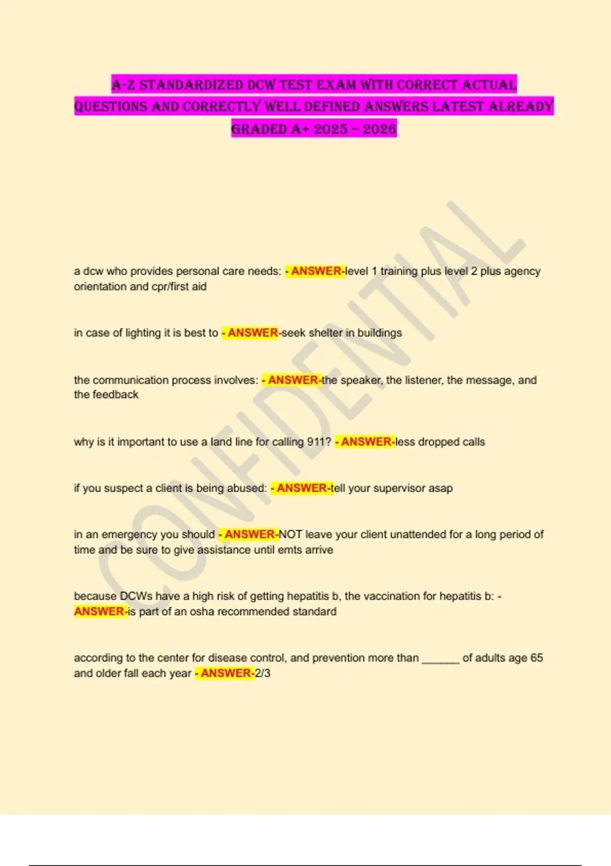 A-Z STANDARDIZED DCW TEST EXAM WITH CORRECT ACTUAL QUESTIONS AND ...