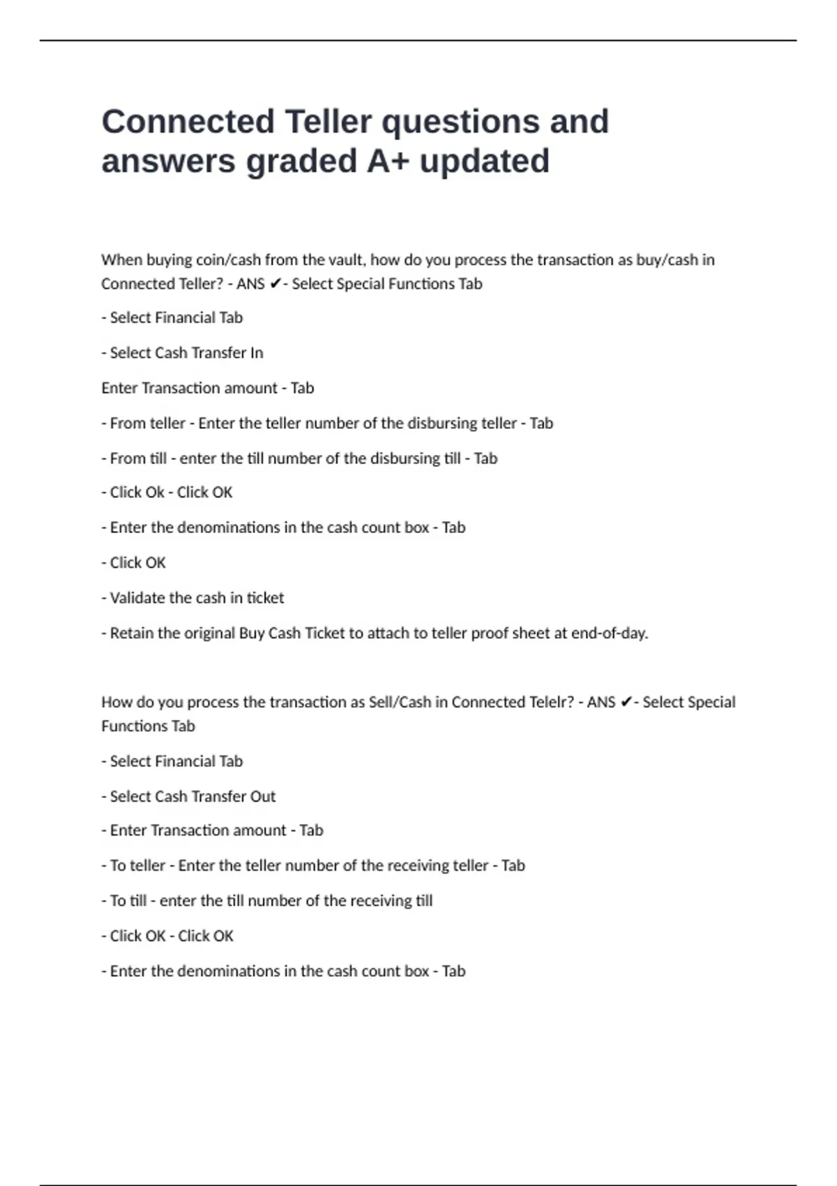 Connected Teller questions and answers graded A+ updated - Teller ...
