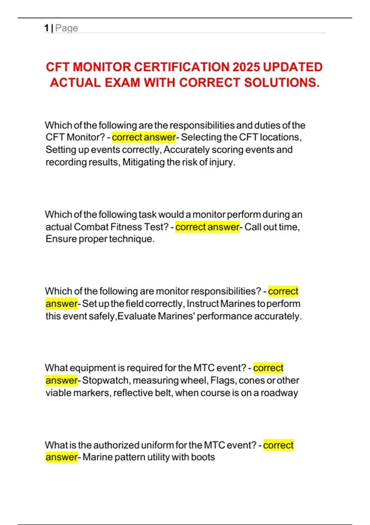 CFT MONITOR CERTIFICATION 2025 UPDATED ACTUAL EXAM WITH CORRECT ...