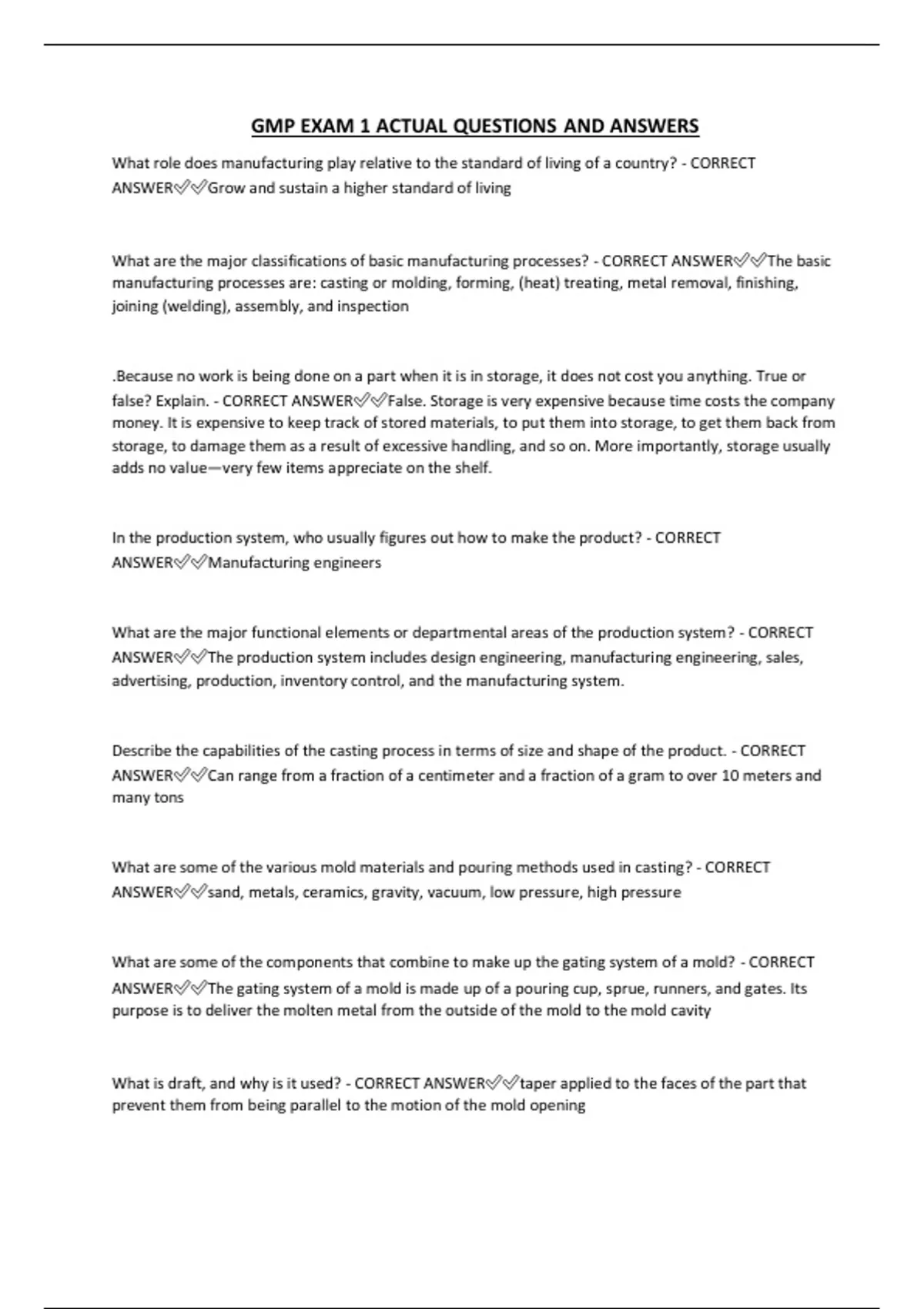 GMP EXAM 1 ACTUAL QUESTIONS AND ANSWERS - GMP - Stuvia US