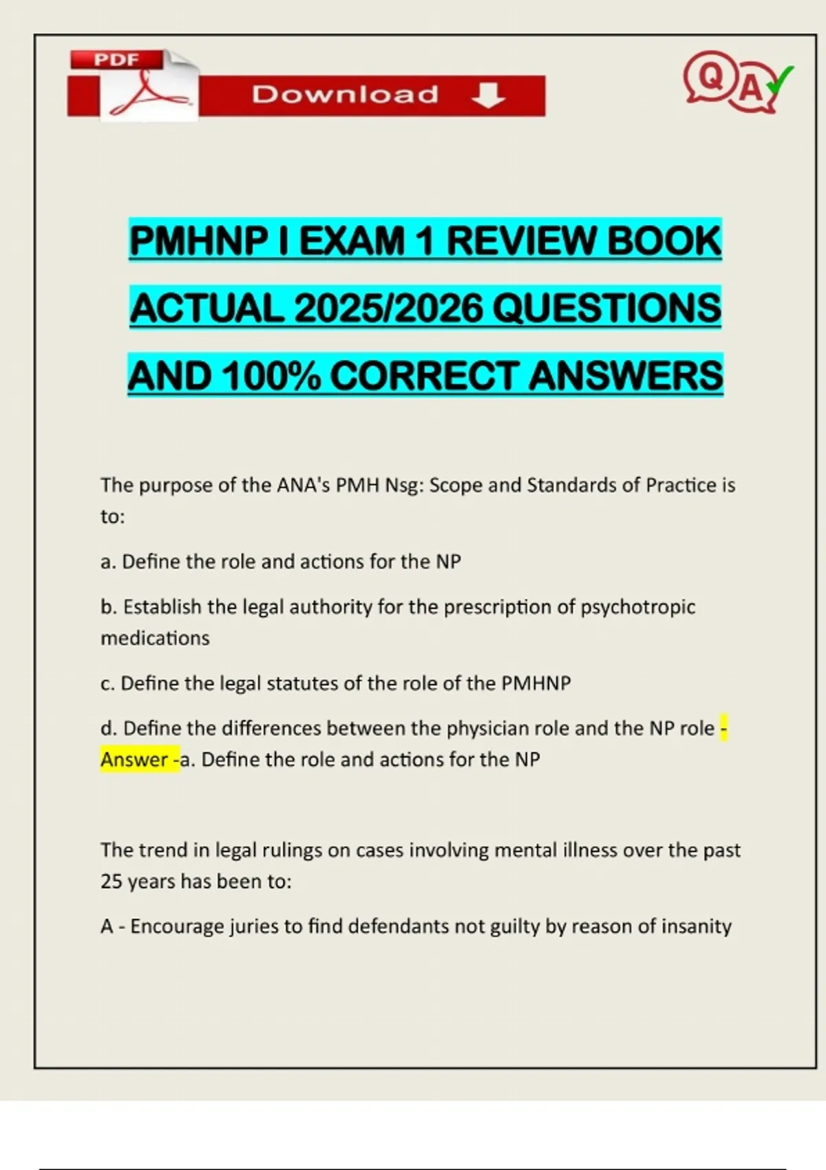 PMHNP I EXAM 1 REVIEW BOOK ACTUAL 2025/2026 QUESTIONS AND 100% CORRECT ...