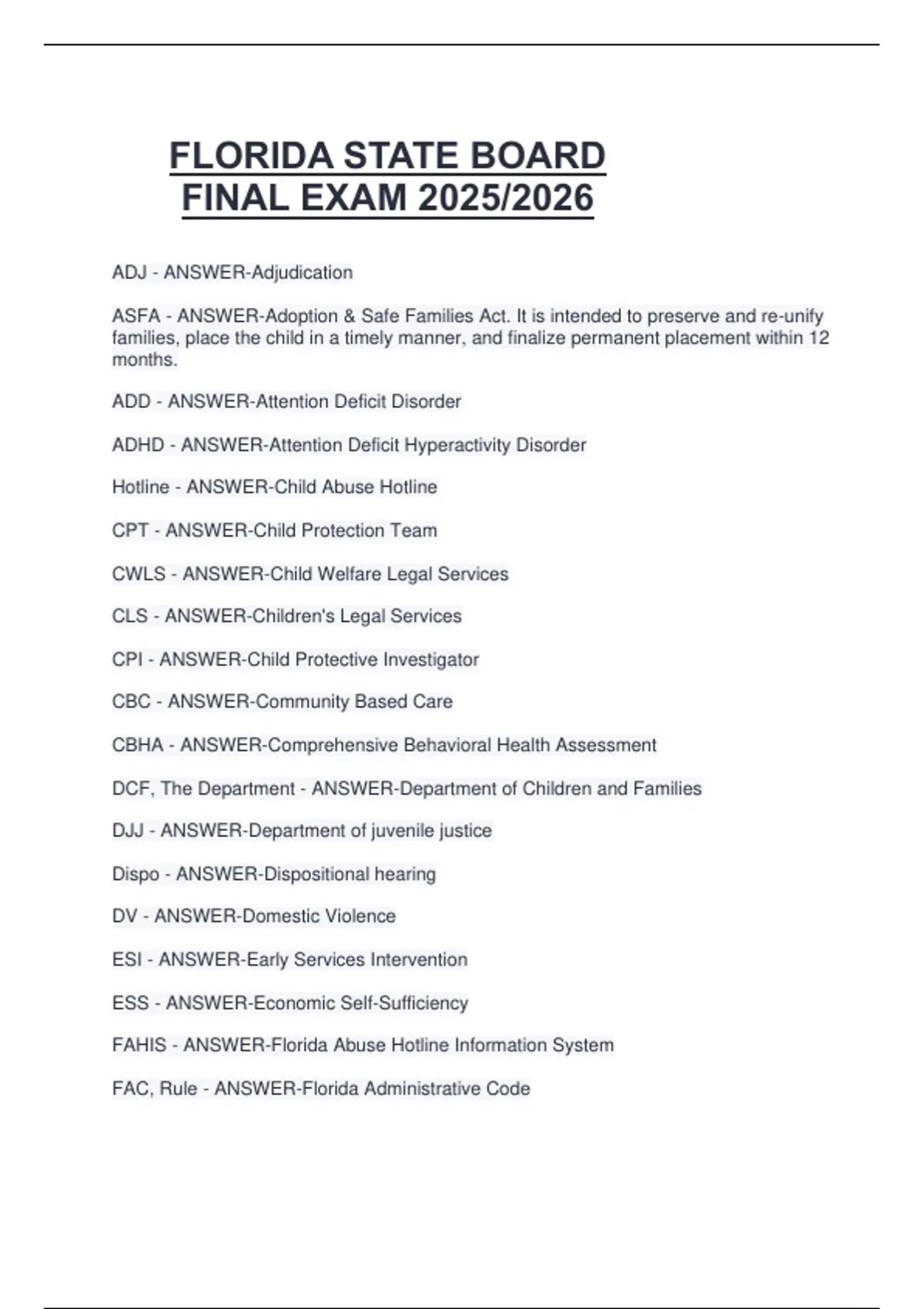FLORIDA STATE BOARD FINAL EXAM 2025/2026 - FLORIDA STATE BOARD - Stuvia US