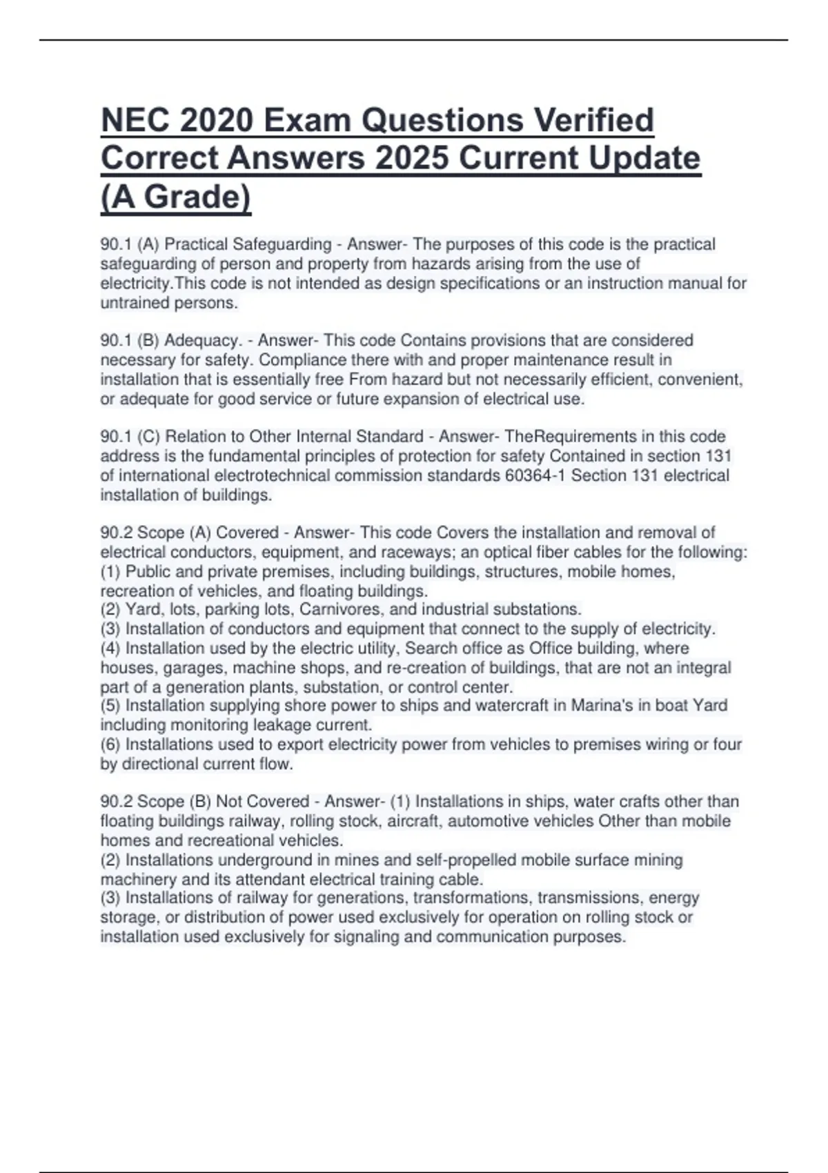 NEC 2020 Exam Questions Verifeid Correct Answers 2025 Current Update (A Grade) - NEC 2020 ...