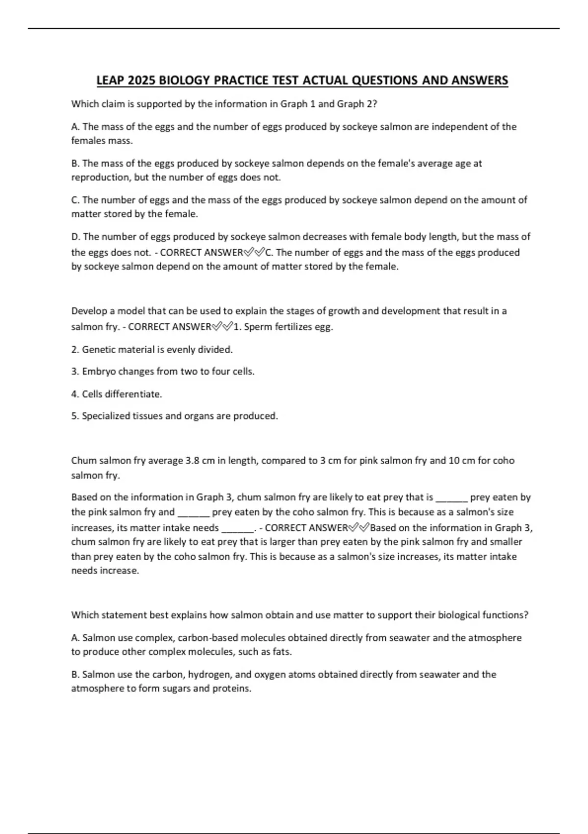 LEAP 2025 BIOLOGY PRACTICE TEST ACTUAL QUESTIONS AND ANSWERS - LEAP ...