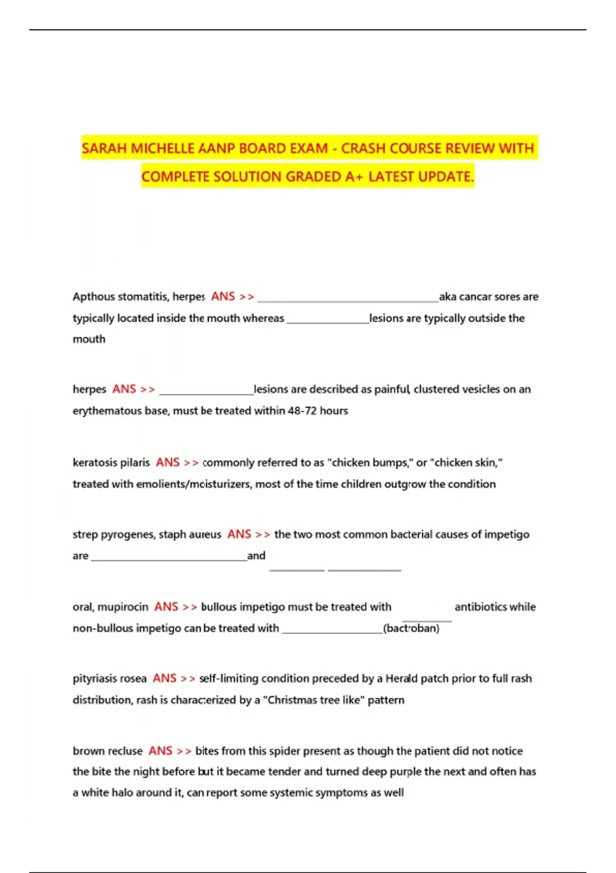 SARAH MICHELLE AANP BOARD EXAM - CRASH COURSE REVIEW WITH COMPLETE ...