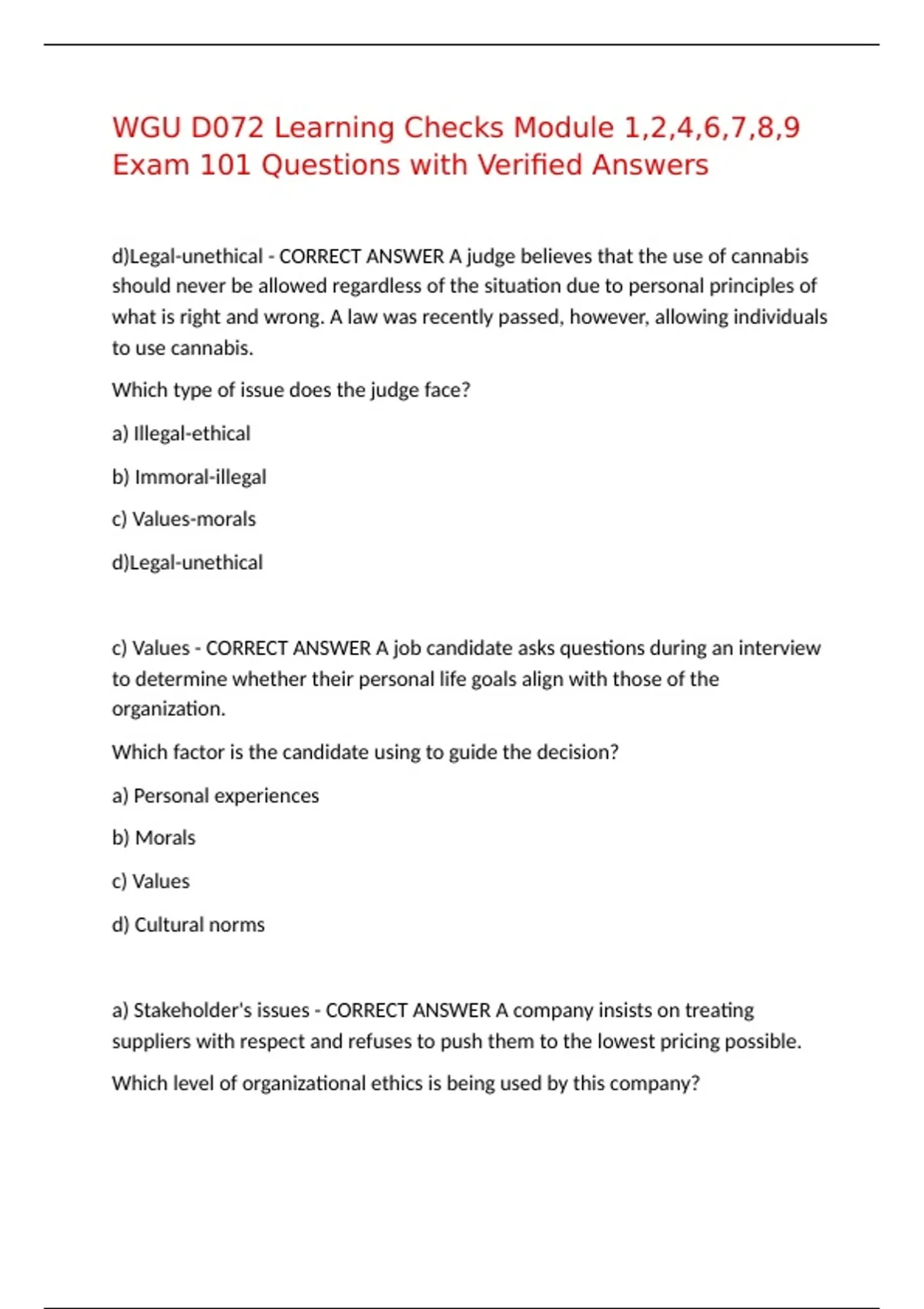 WGU D072 Learning Checks Module 1,2,4,6,7,8,9 Exam 101 Questions with ...