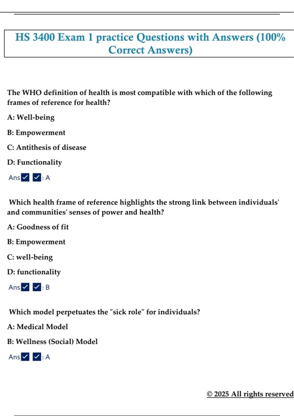 HS 3400 Exam 1 practice Questions with Answers (100% Correct Answers ...