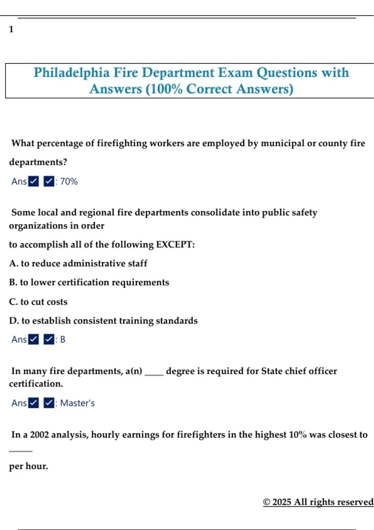 Philadelphia Fire Department Exam Questions with Answers (100% Correct ...