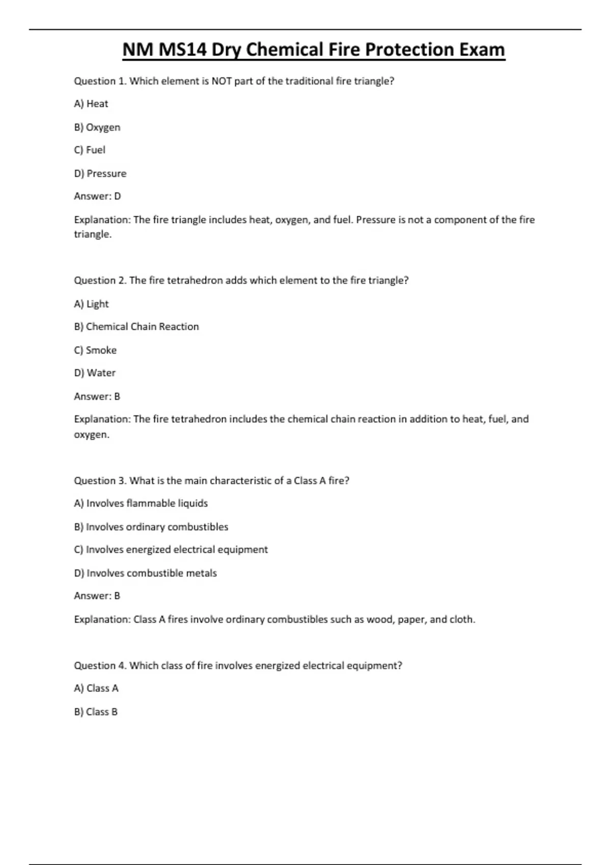 NM MS14 Dry Chemical Fire Protection Exam - Computers - Stuvia US