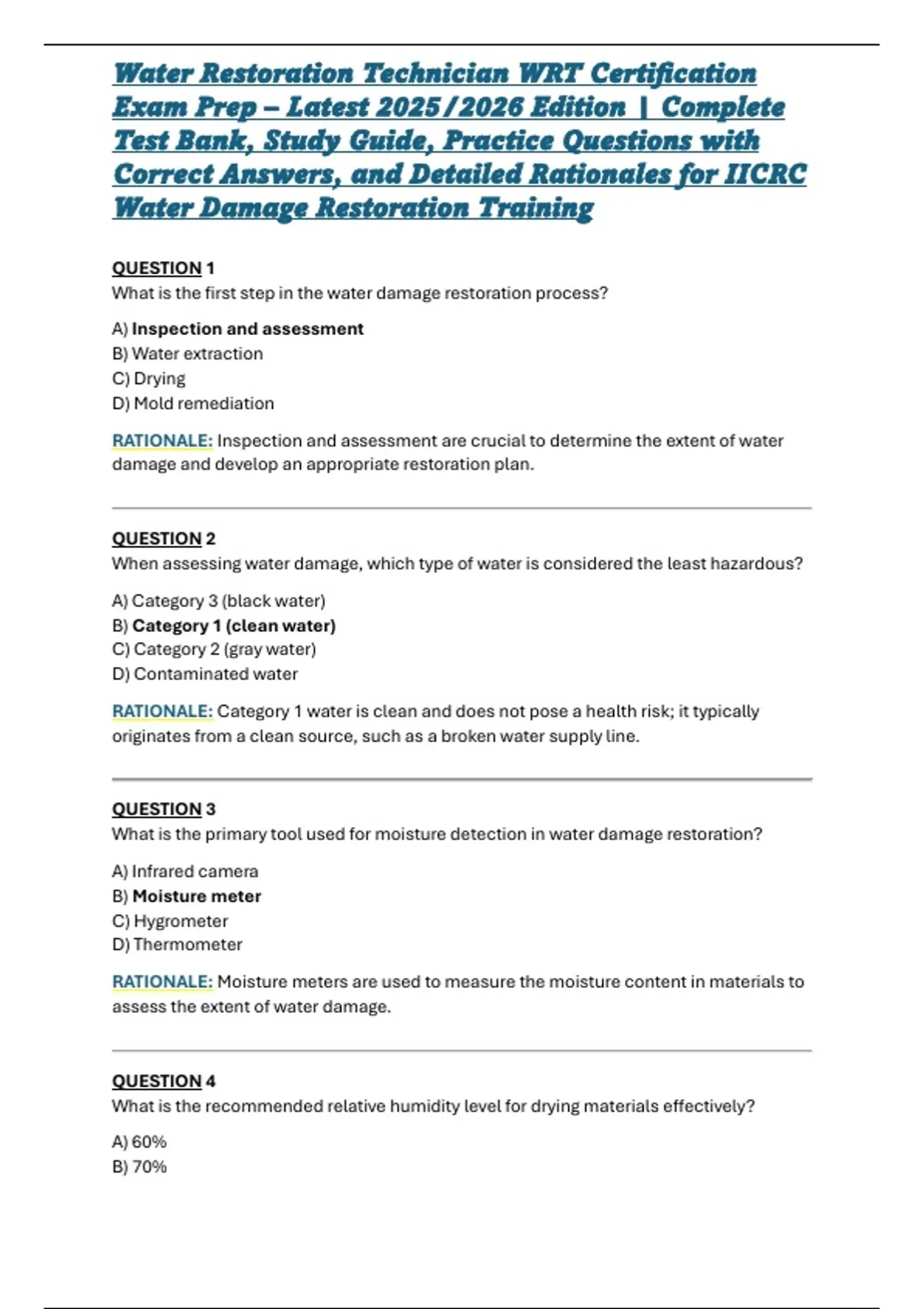 Water Restoration Technician WRT Certification Exam Prep – Latest 2025/ ...