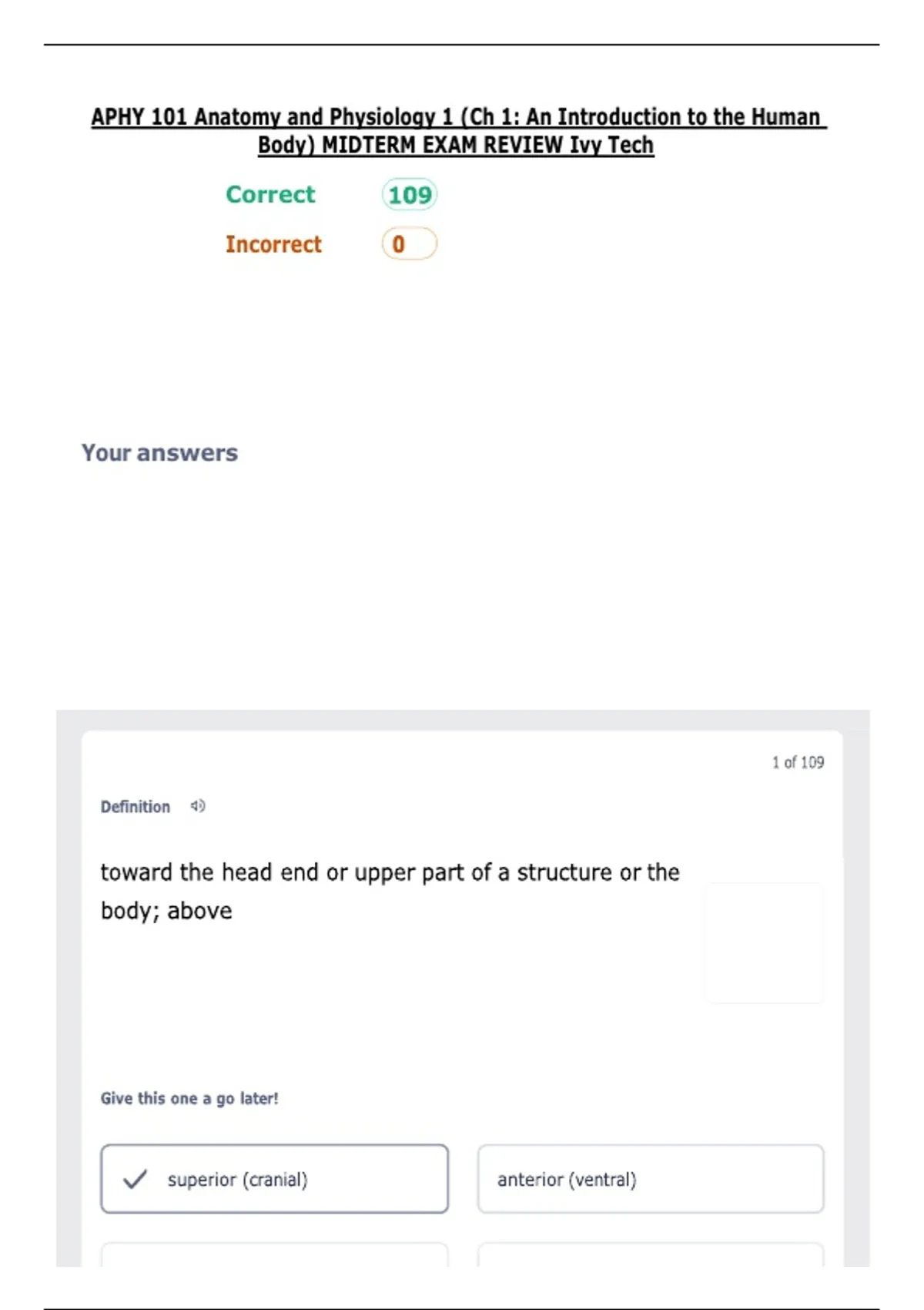 APHY 101 Anatomy and Physiology 1 (Ch 1: An Introduction to the Human ...