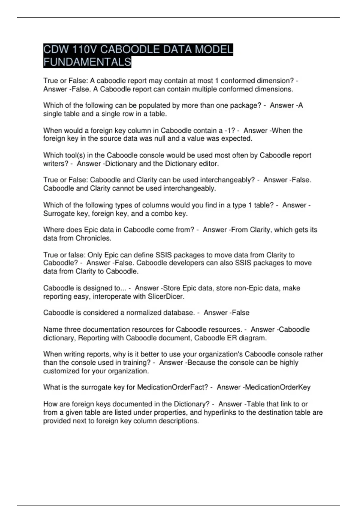 CDW 110V CABOODLE DATA MODEL FUNDAMENTALS - CDW 110V - Stuvia US