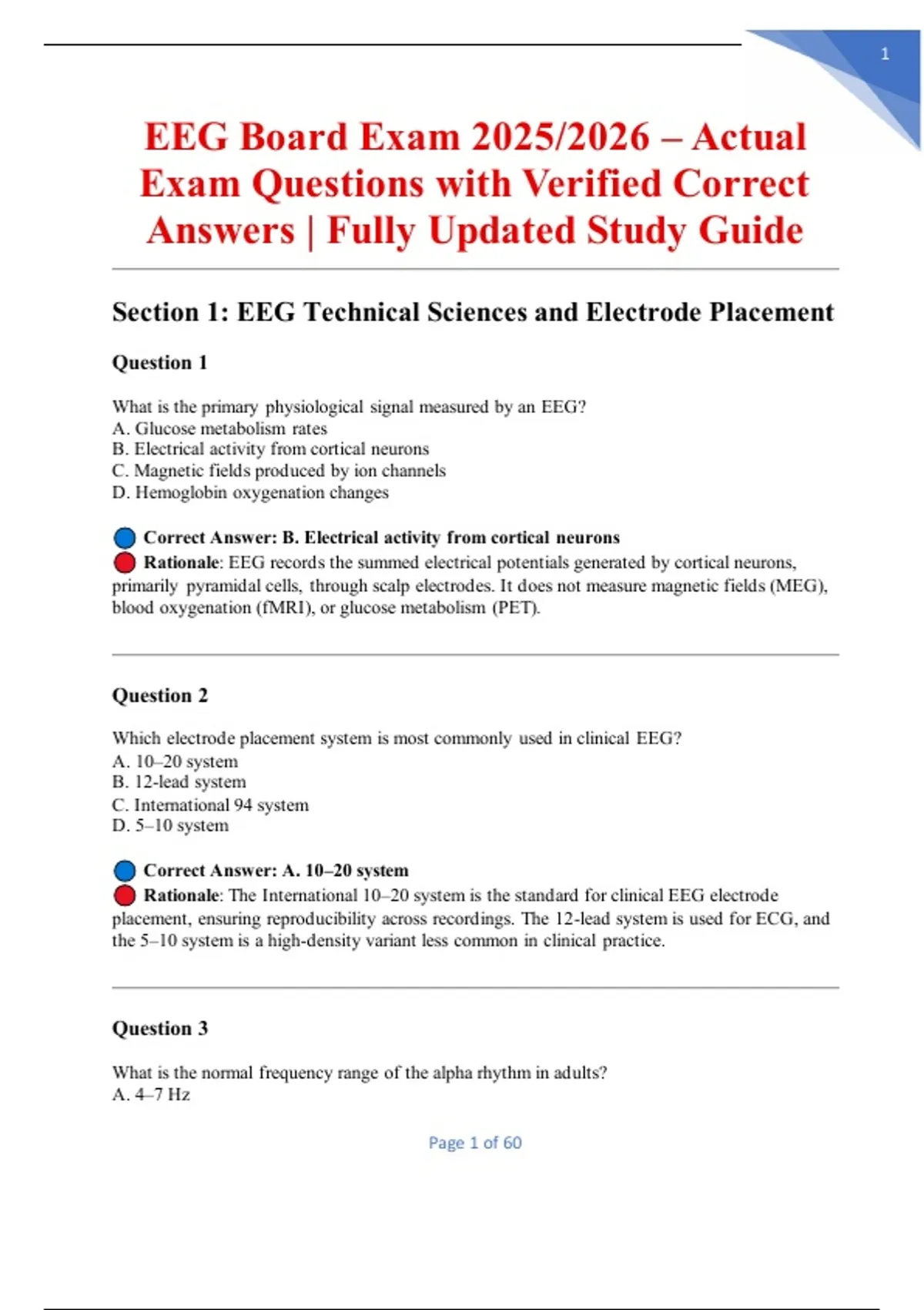 EEG Board Exam 2025/2026 – Actual Exam Questions with Verified Correct ...