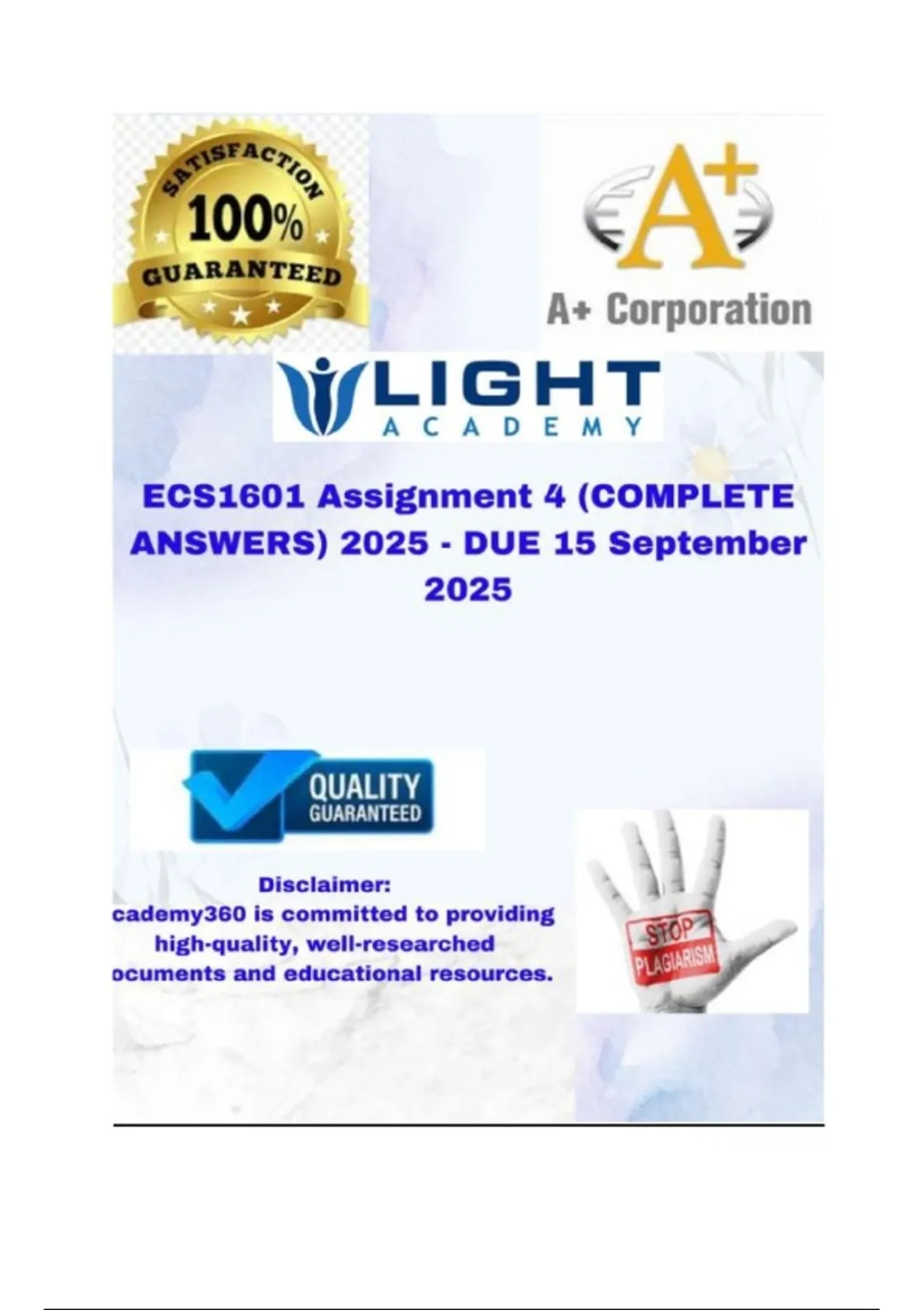 ECS1601 Assignment 4 (COMPLETE ANSWERS) 2025 - DUE 15 September 2025 ...