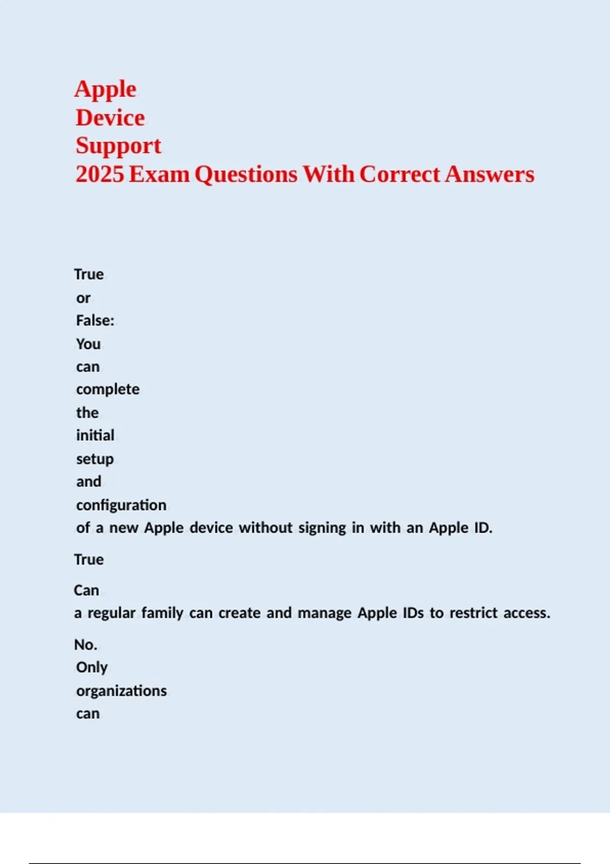 Apple Device Support 2025 Exam Questions With Correct Answers , - Apple ...