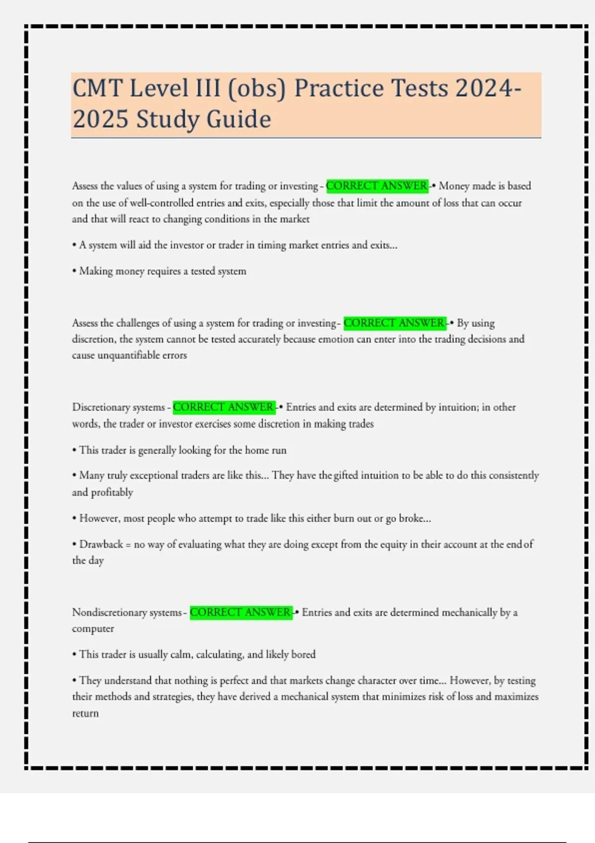 CMT Level III (obs) Practice Tests Study Guide - CMT - Stuvia US