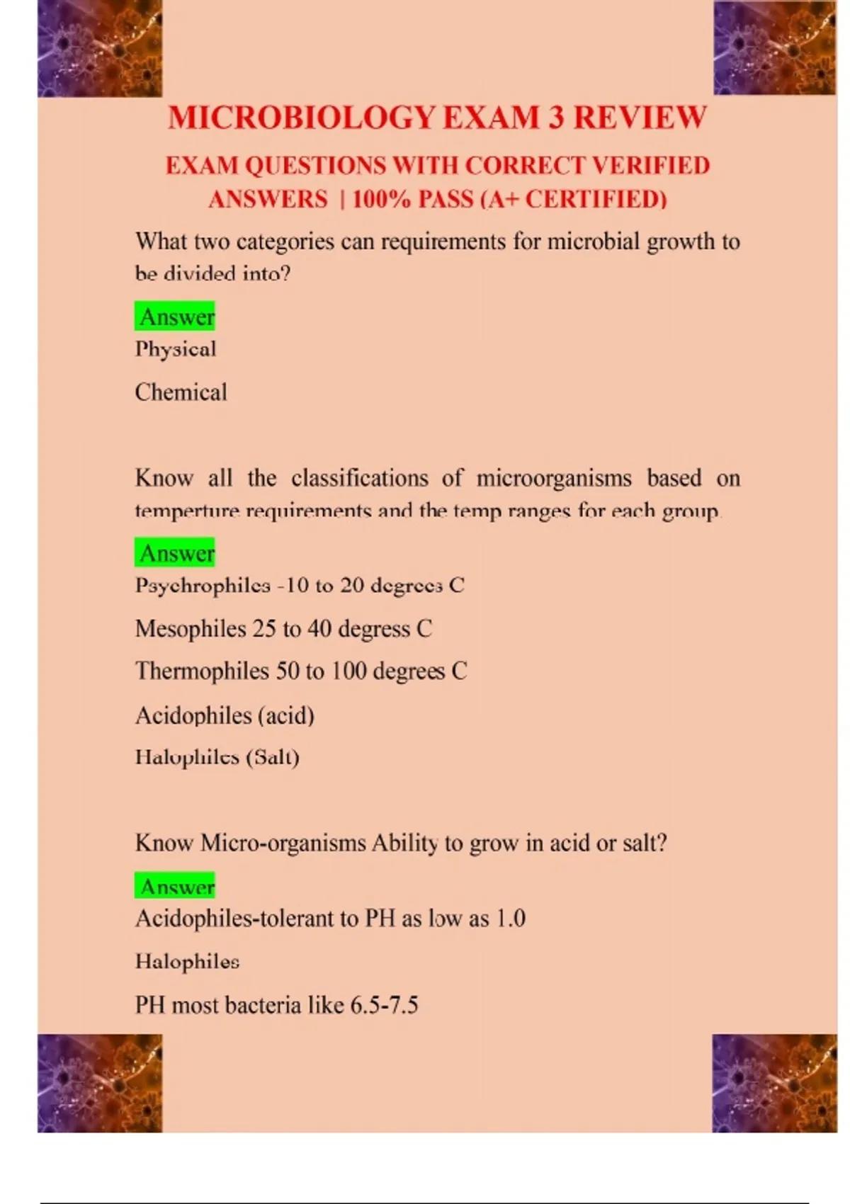 MICROBIOLOGY EXAM 3 REVIEW EXAM QUESTIONS WITH CORRECT VERIFIED ANSWERS ...