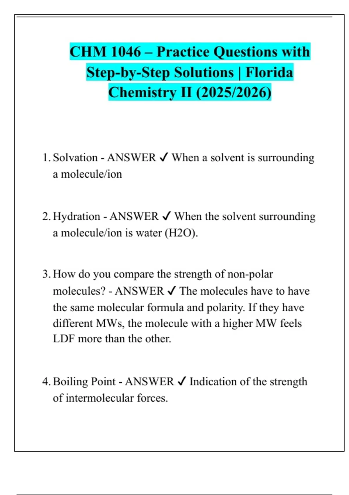 CHM 1046 – Practice Questions with Step-by-Step Solutions | Florida ...