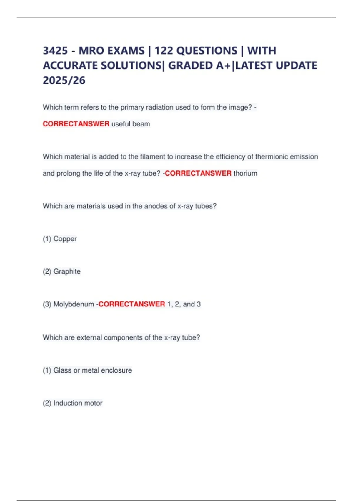 3425 Mro Exams 122 Questions With Accurate Solutions Graded A