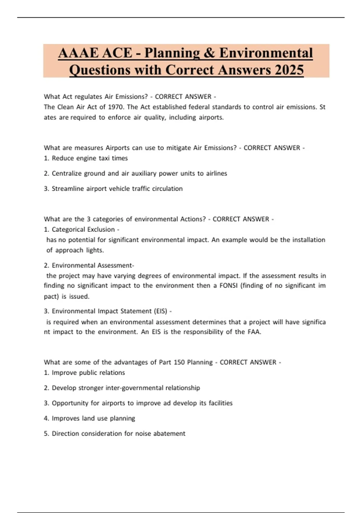 AAAE ACE - Planning & Environmental Questions with Correct Answers 2025 ...