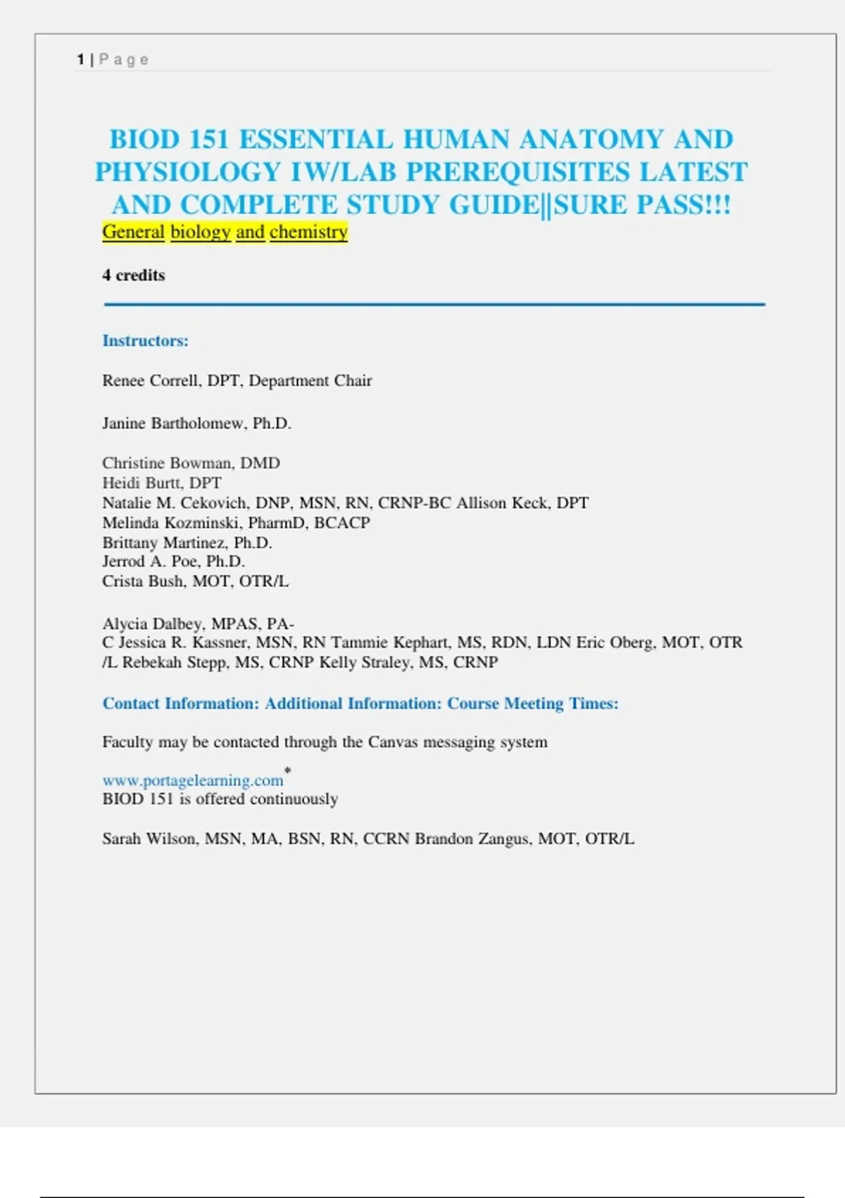 BIOD 151 ESSENTIAL HUMAN ANATOMY AND PHYSIOLOGY IW/LAB PREREQUISITES ...