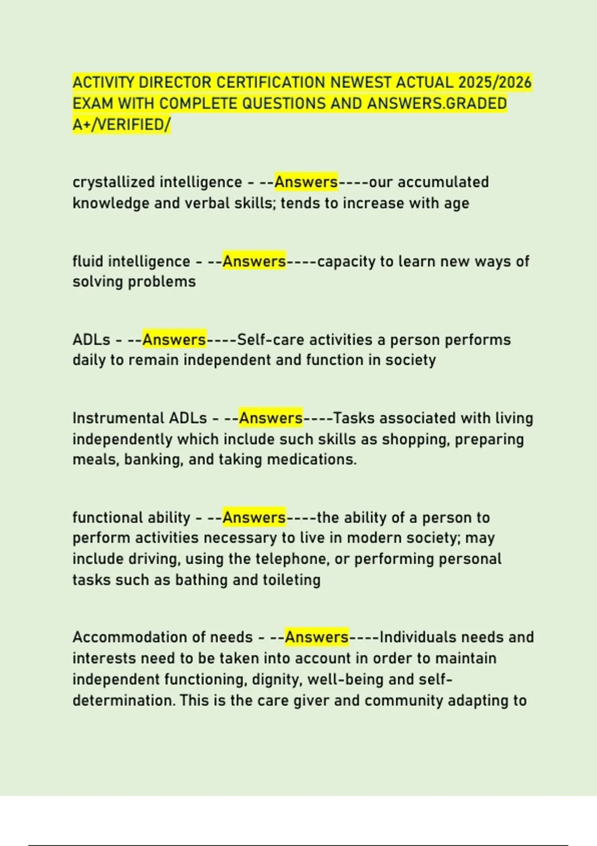 ACTIVITY DIRECTOR CERTIFICATION NEWEST ACTUAL 2025/2026 EXAM WITH ...