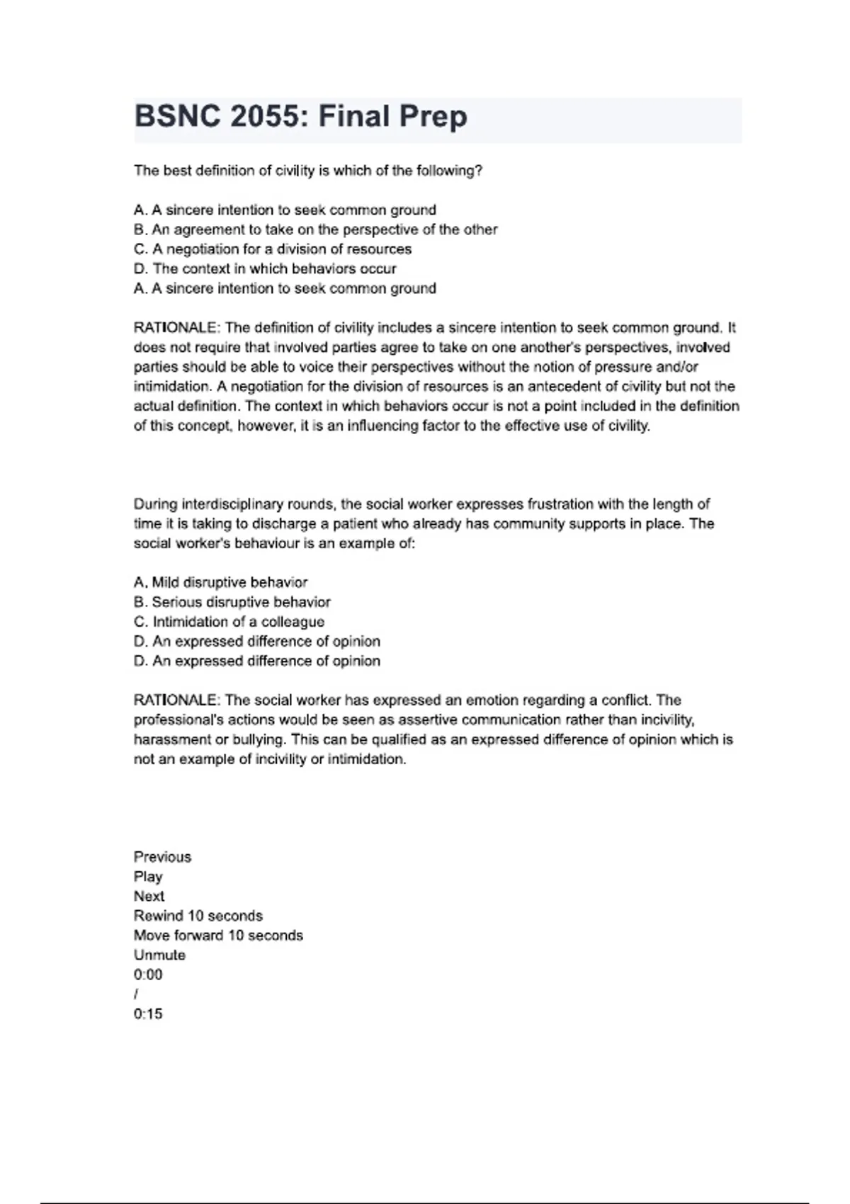BSNC 2055 Final Prep Questions and Answers with Solution Updated 2025/ ...