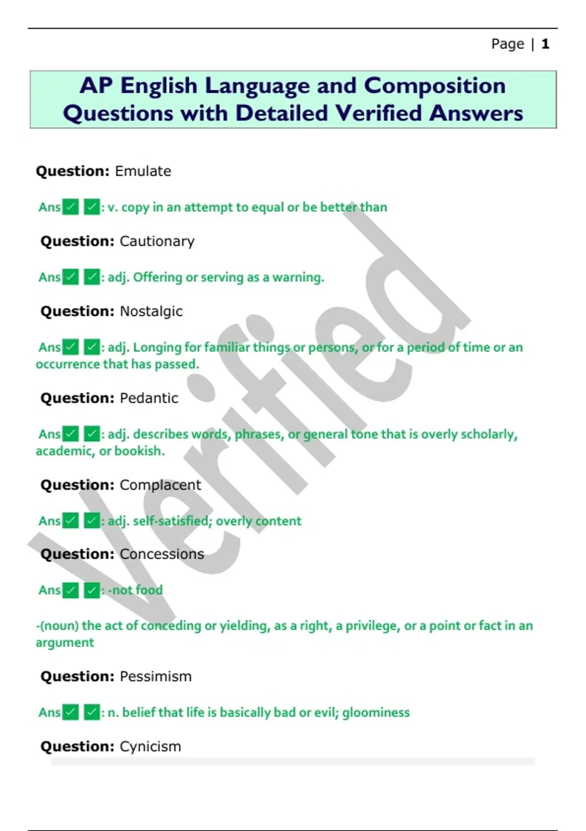 AP English Language and Composition Questions with Detailed Verified ...