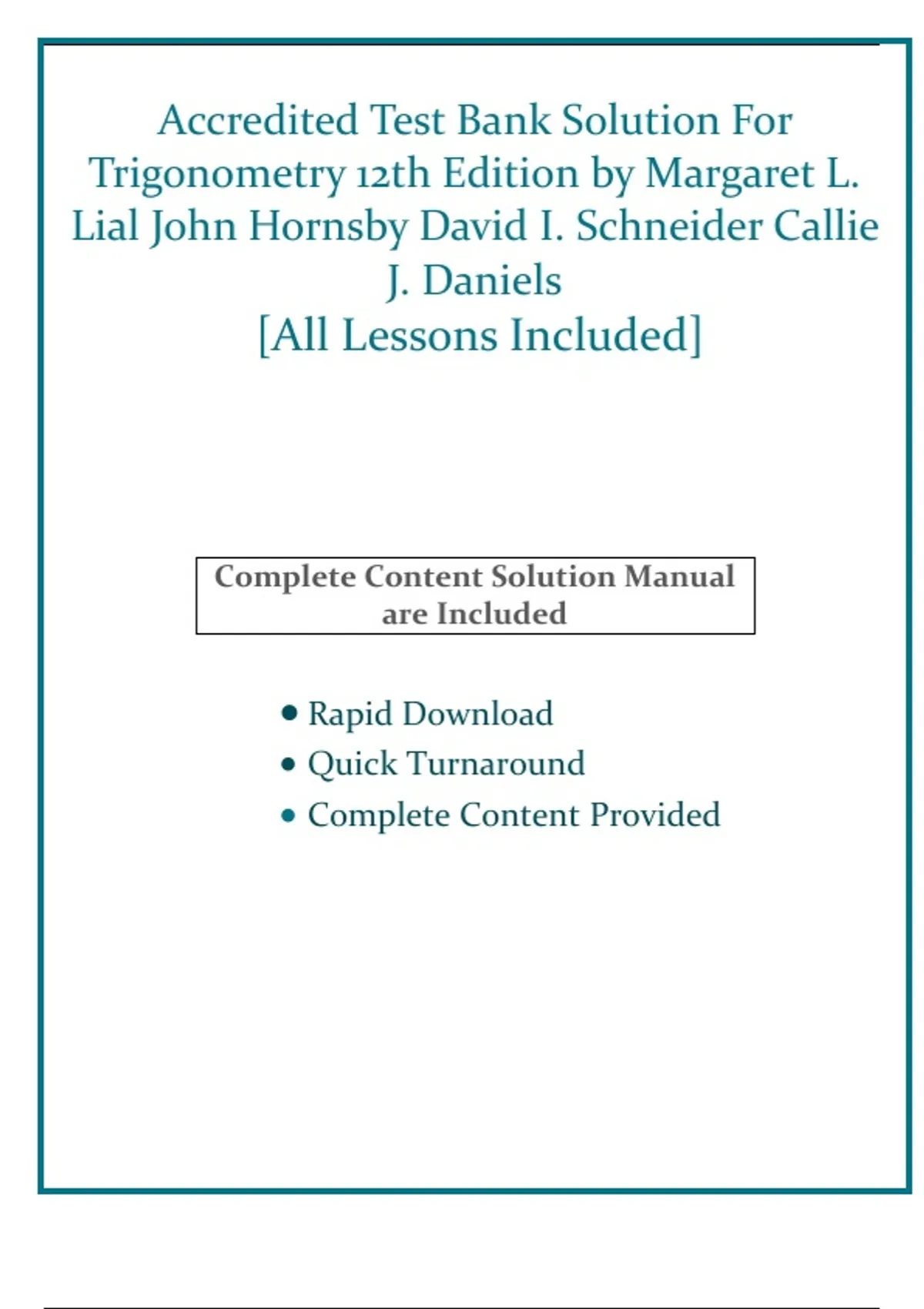 Accredited Test Bank Solution For Trigonometry 12th Edition by Margaret ...