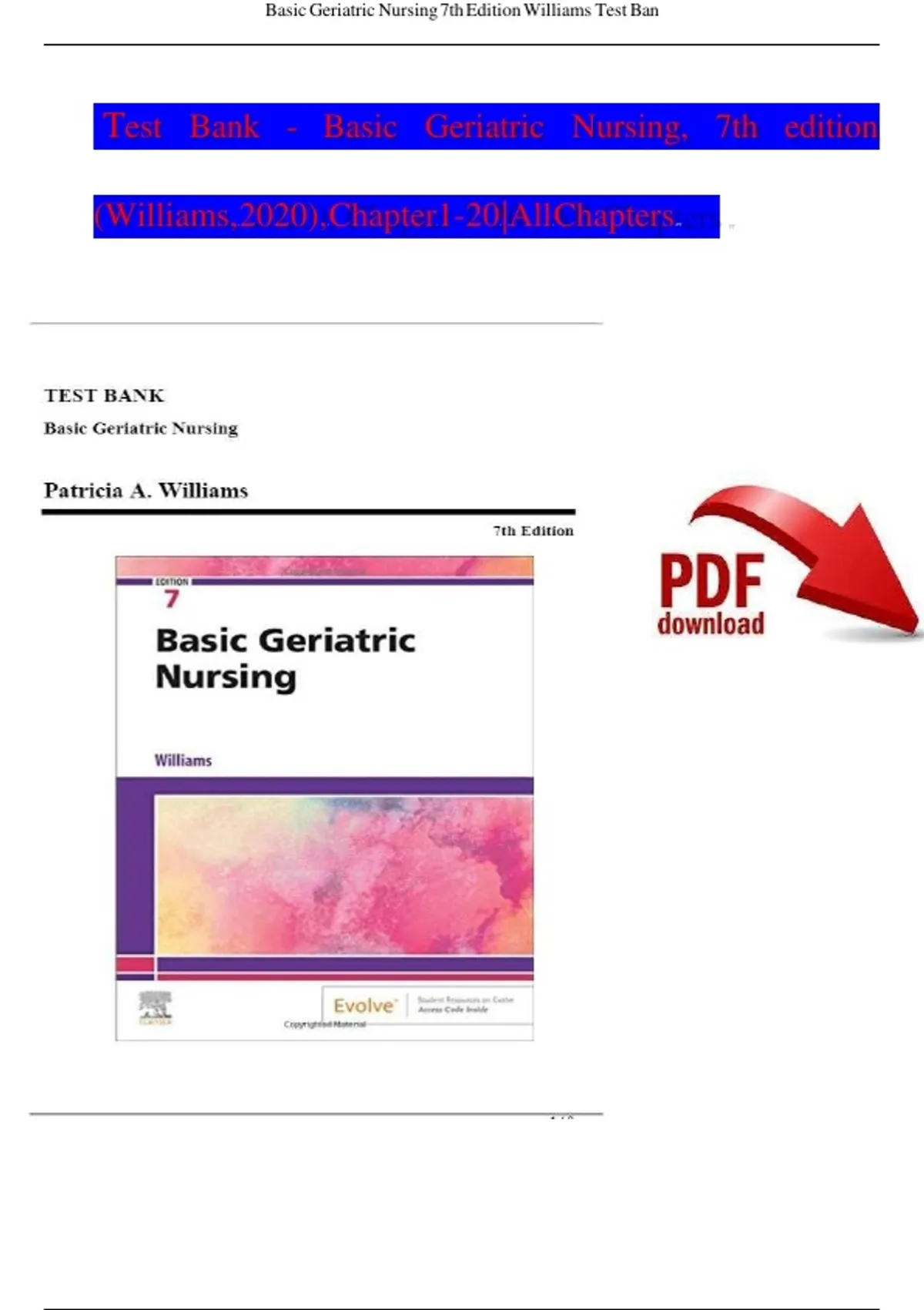 Basic geriatric nursing 7th edition williams test Basic geriatric ...
