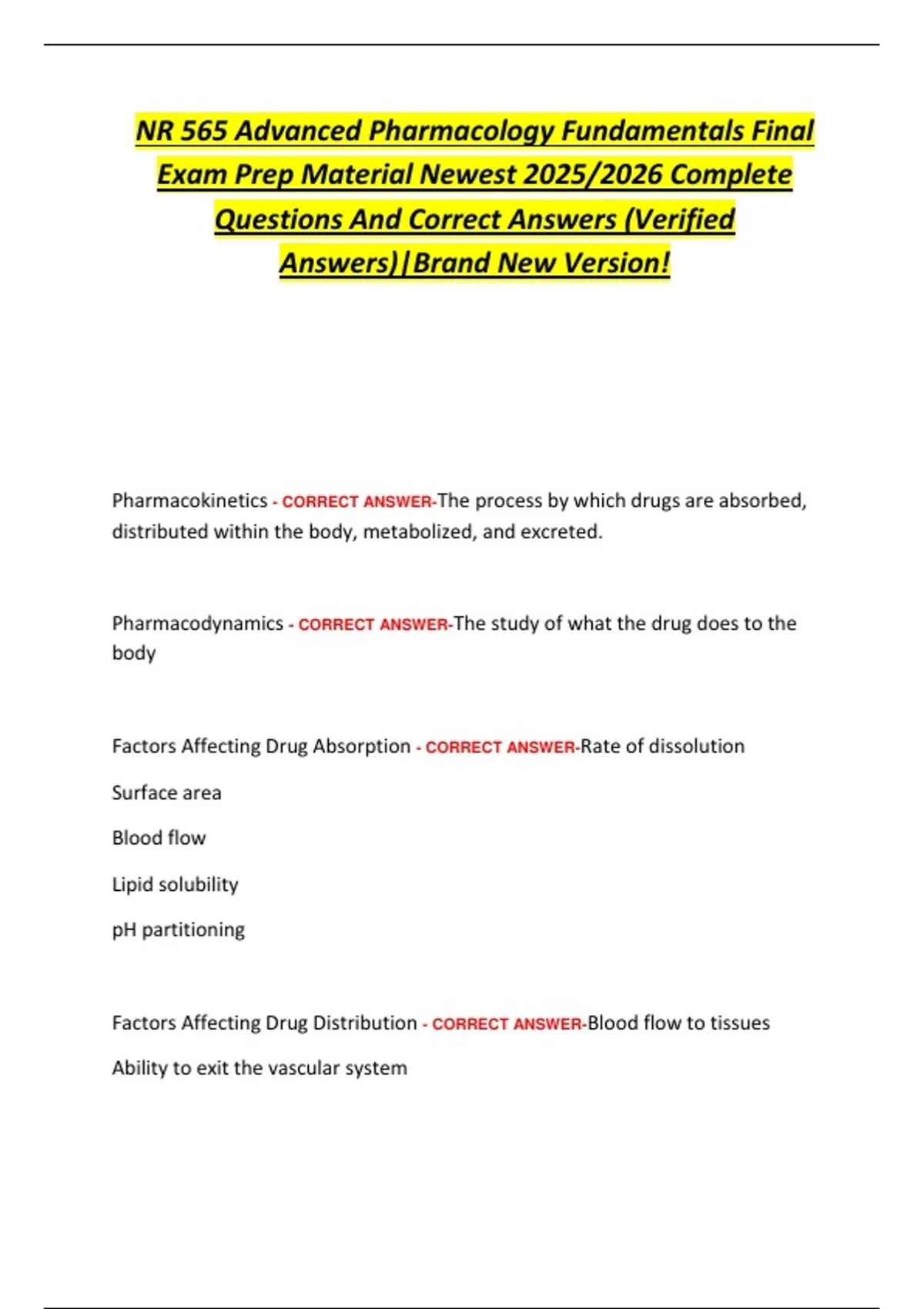NR 565 – Advanced Pharmacology Fundamentals Final Exam - NR 565 ...