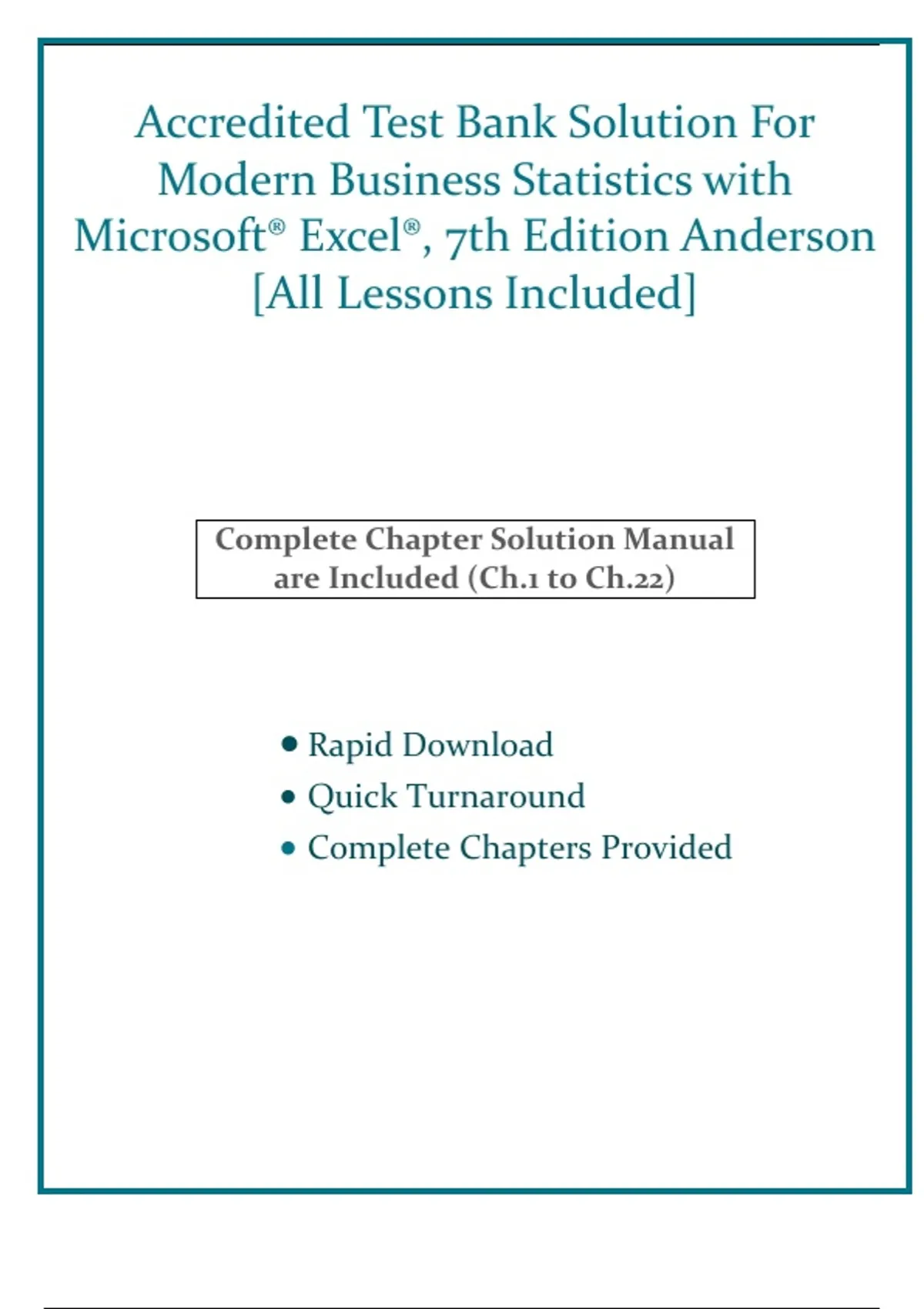 Modern Business Statistics with Microsoft® Excel®, 7th Edition Anderson ...