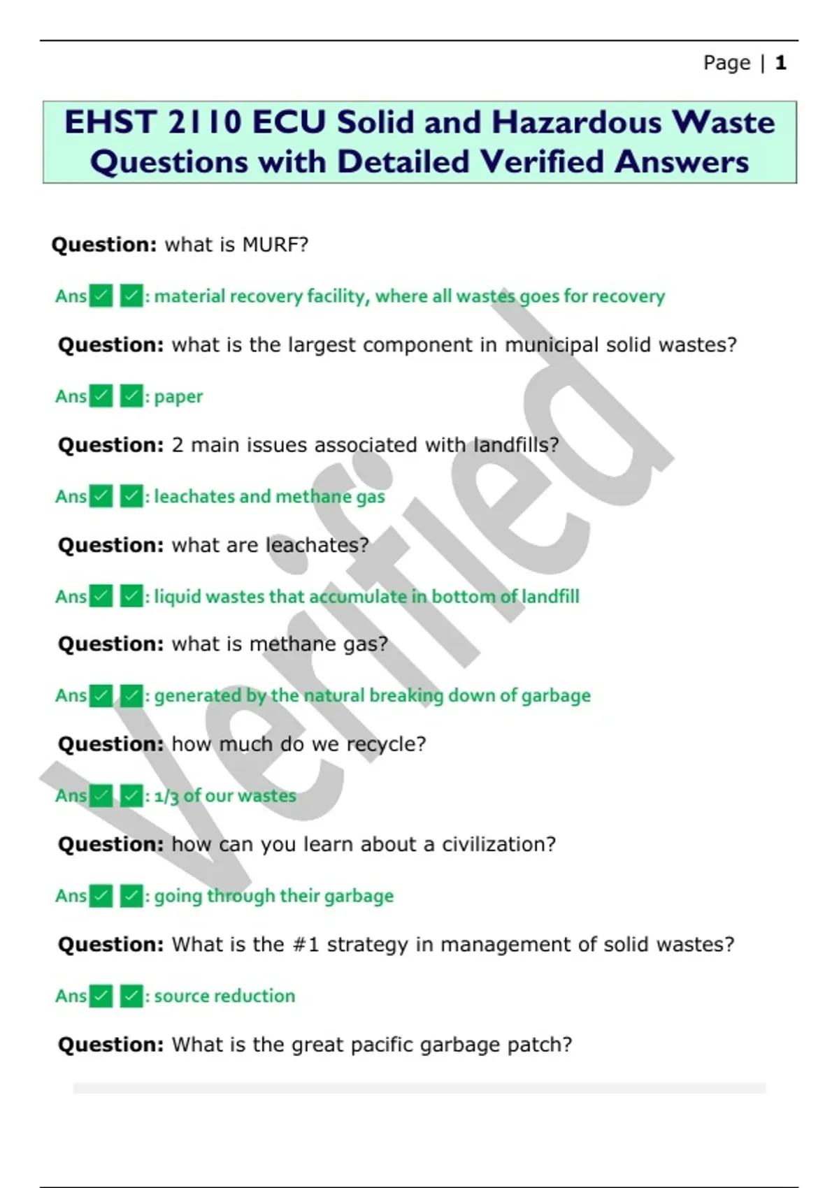 EHST 2110 ECU Solid and Hazardous Waste Questions with Detailed ...
