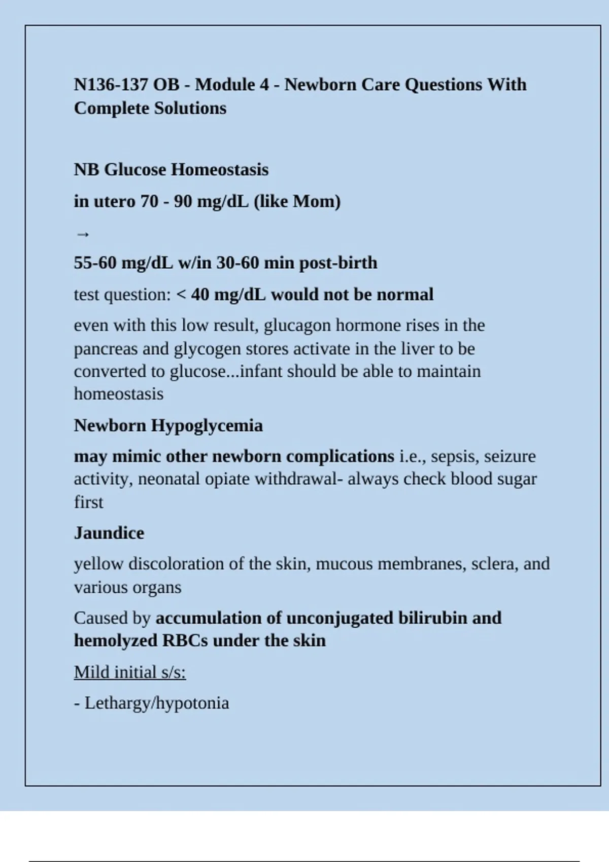 N136-137 OB - Module 4 - Newborn Care Questions With Complete Solutions ...