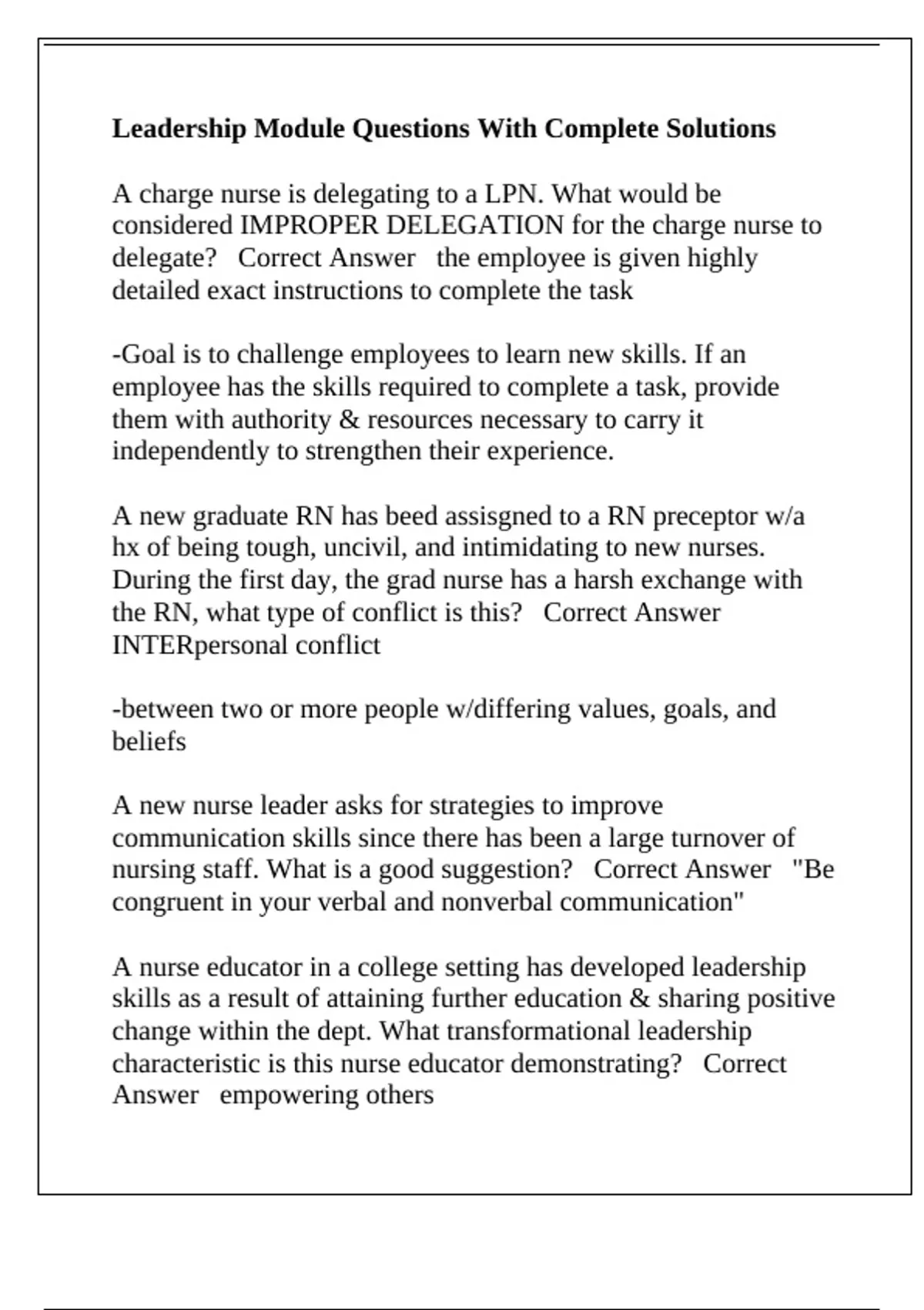 Leadership Module Questions With Complete Solutions - Leadership ...