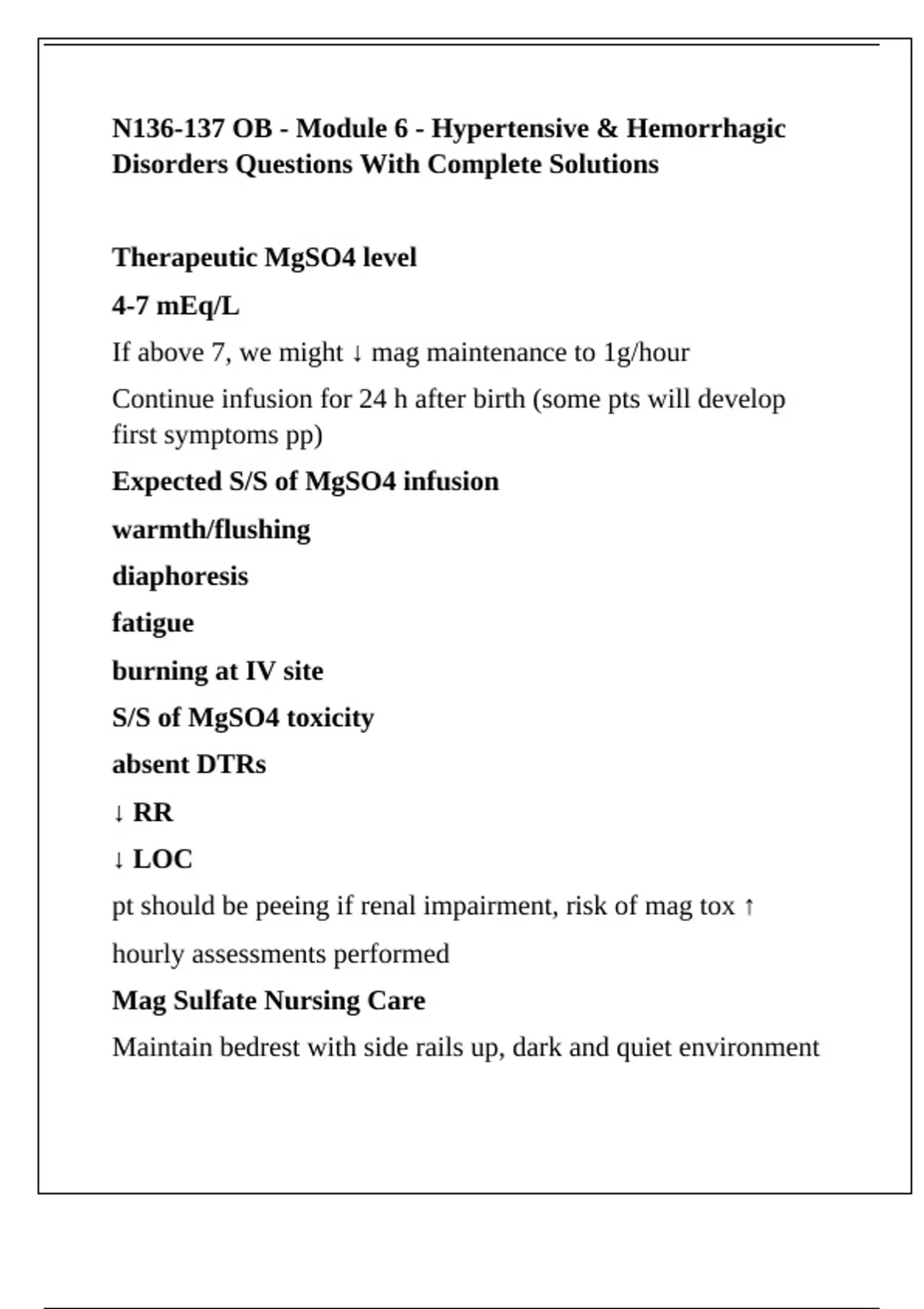 N136-137 OB - Module 6 - Hypertensive & Hemorrhagic Disorders Questions ...