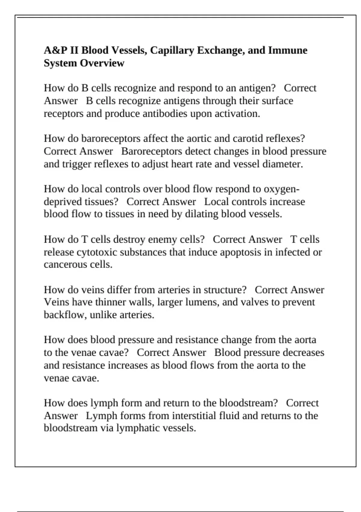 A&P II Blood Vessels, Capillary Exchange, and Immune System Overview ...
