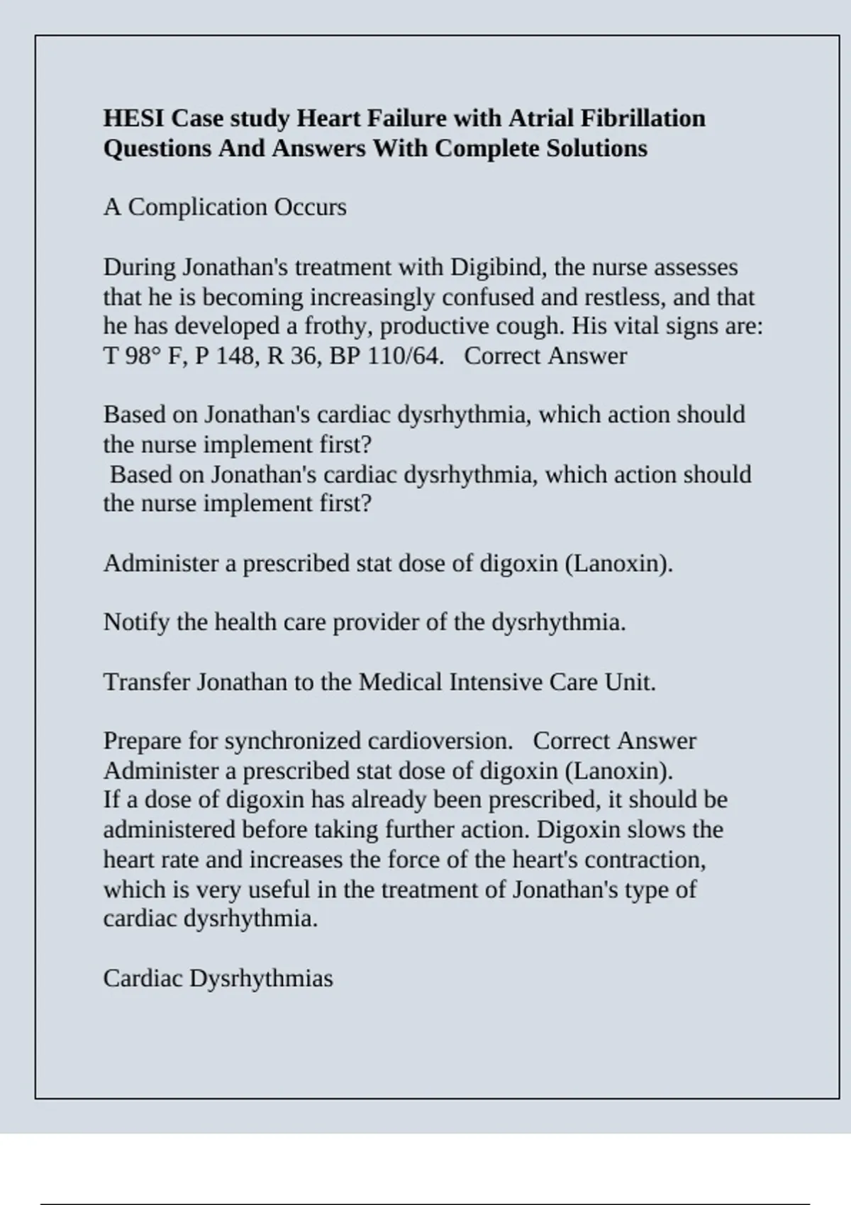 HESI Case study Heart Failure with Atrial Fibrillation Questions And ...